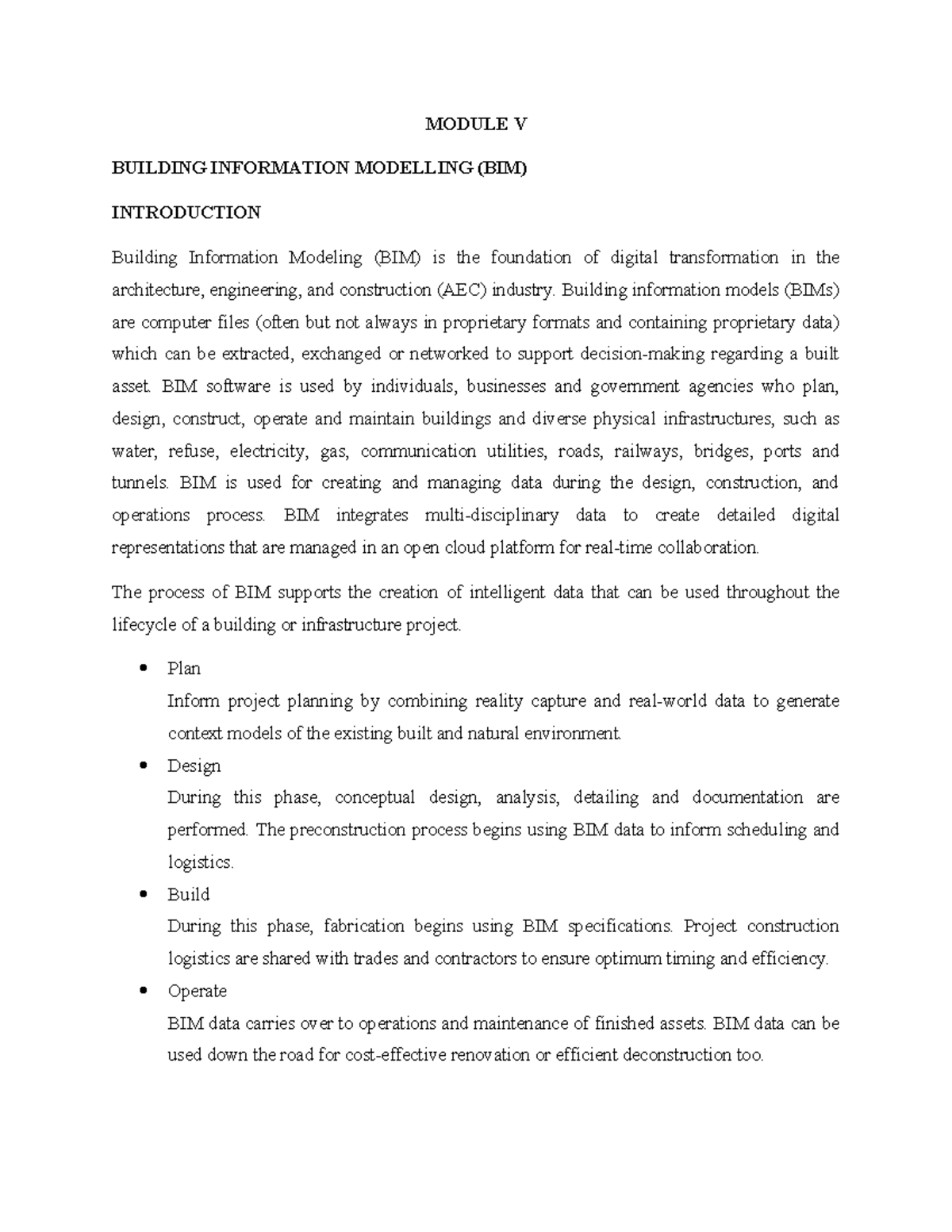 Module V - Introduction to Building Information Modelling (BIM) Lecture ...