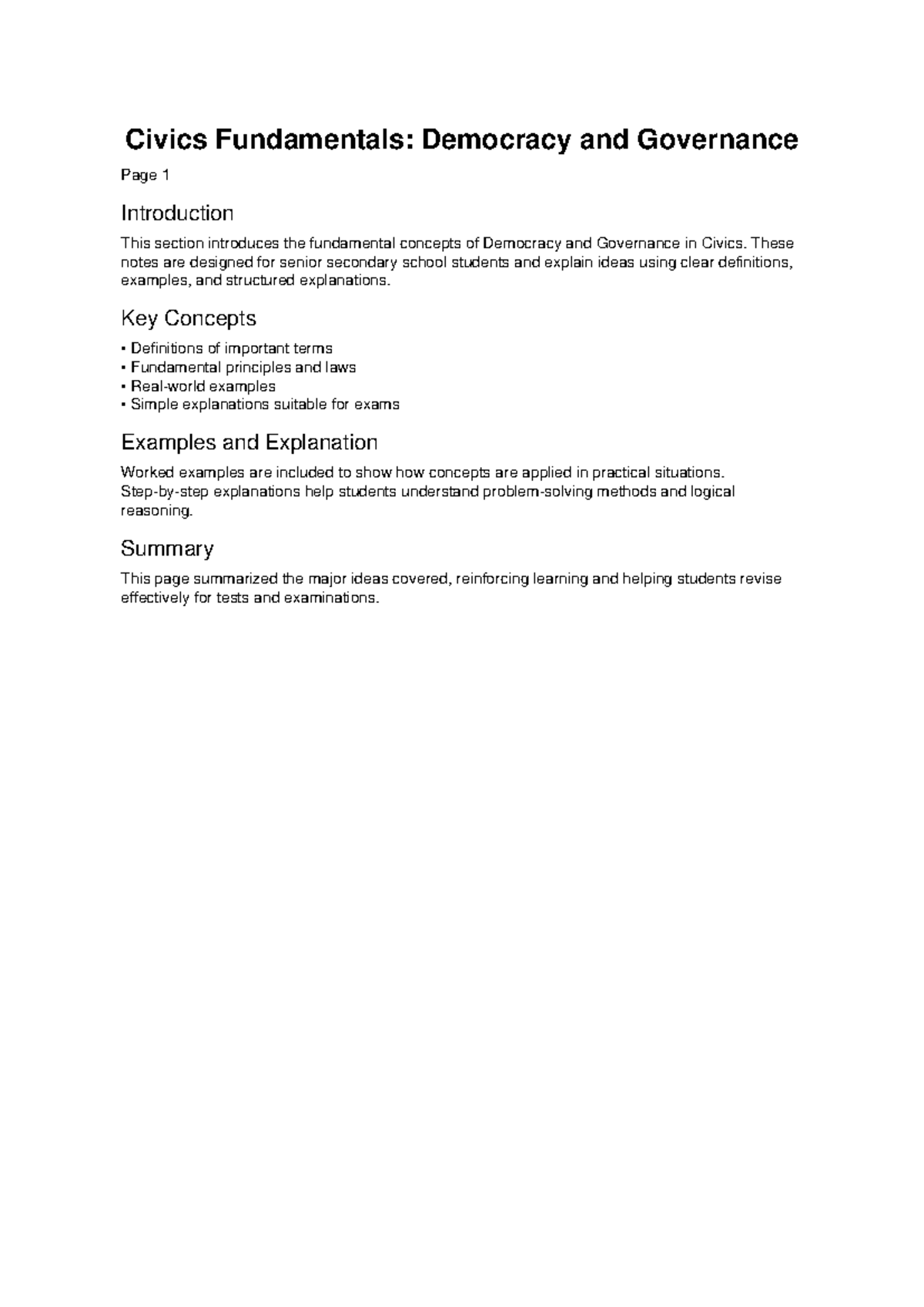 Civics 101: Key Concepts in Democracy & Governance Notes - Studocu