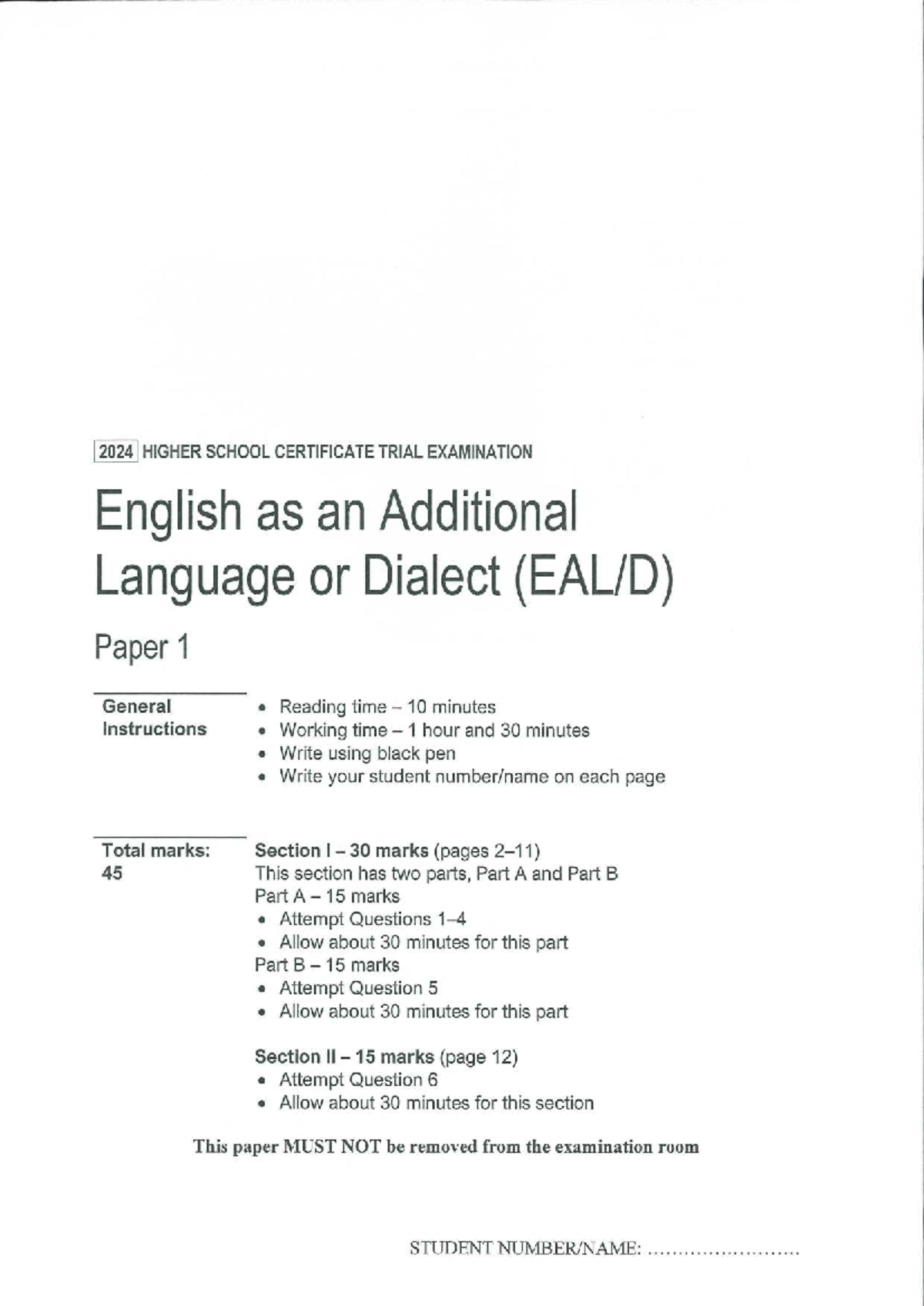 2024 Hsc Trial Exam English As An Additional Language Paper 1 Studocu
