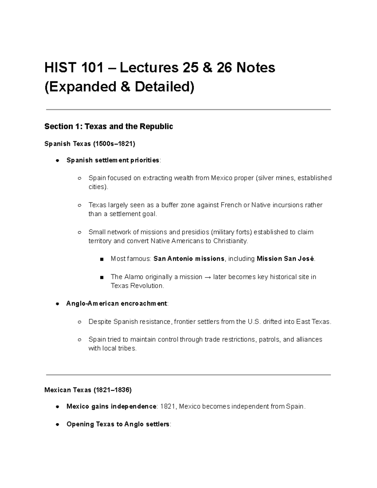 HIST 1301 Lecture Notes: Prelude to the Civil War (1848-1865) - Studocu