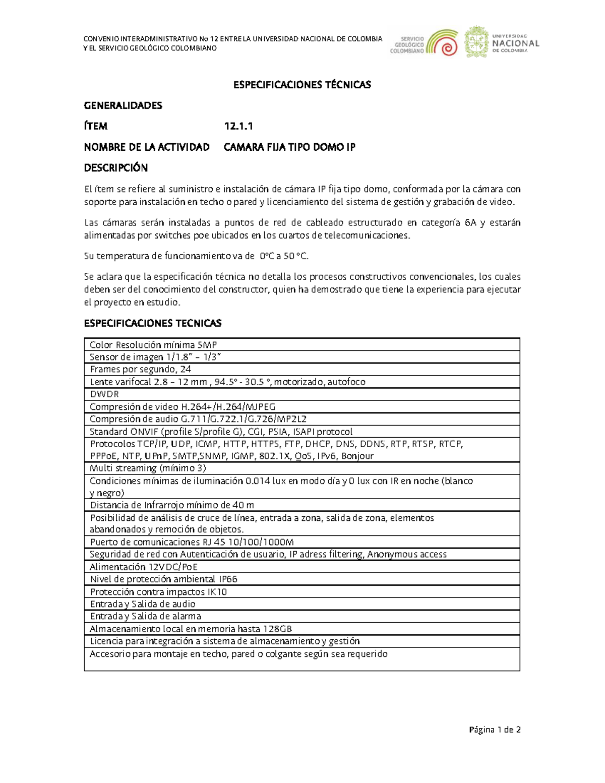 CONVENIO INTERADMINISTRATIVO No 12: Especificaciones Técnicas de Seguridad y - Studocu