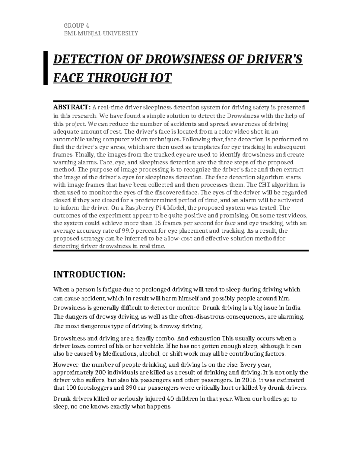 GROUP 4 BML MUNJAL UNIVERSITY Drowsiness Detection System Using IoT - Studocu