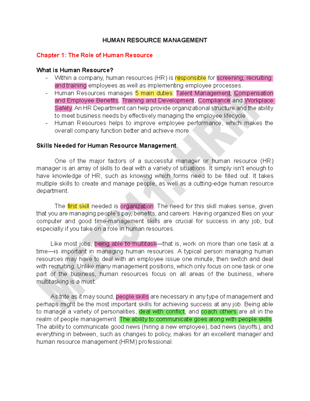 Chapter 1 - The Role of Human Resource - HUMAN RESOURCE MANAGEMENT Chapter 1: The Role of Human ...