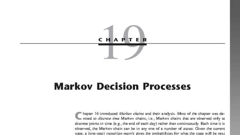 Markov Decision Processes: Chapter 19 Overview and Applications - Studocu