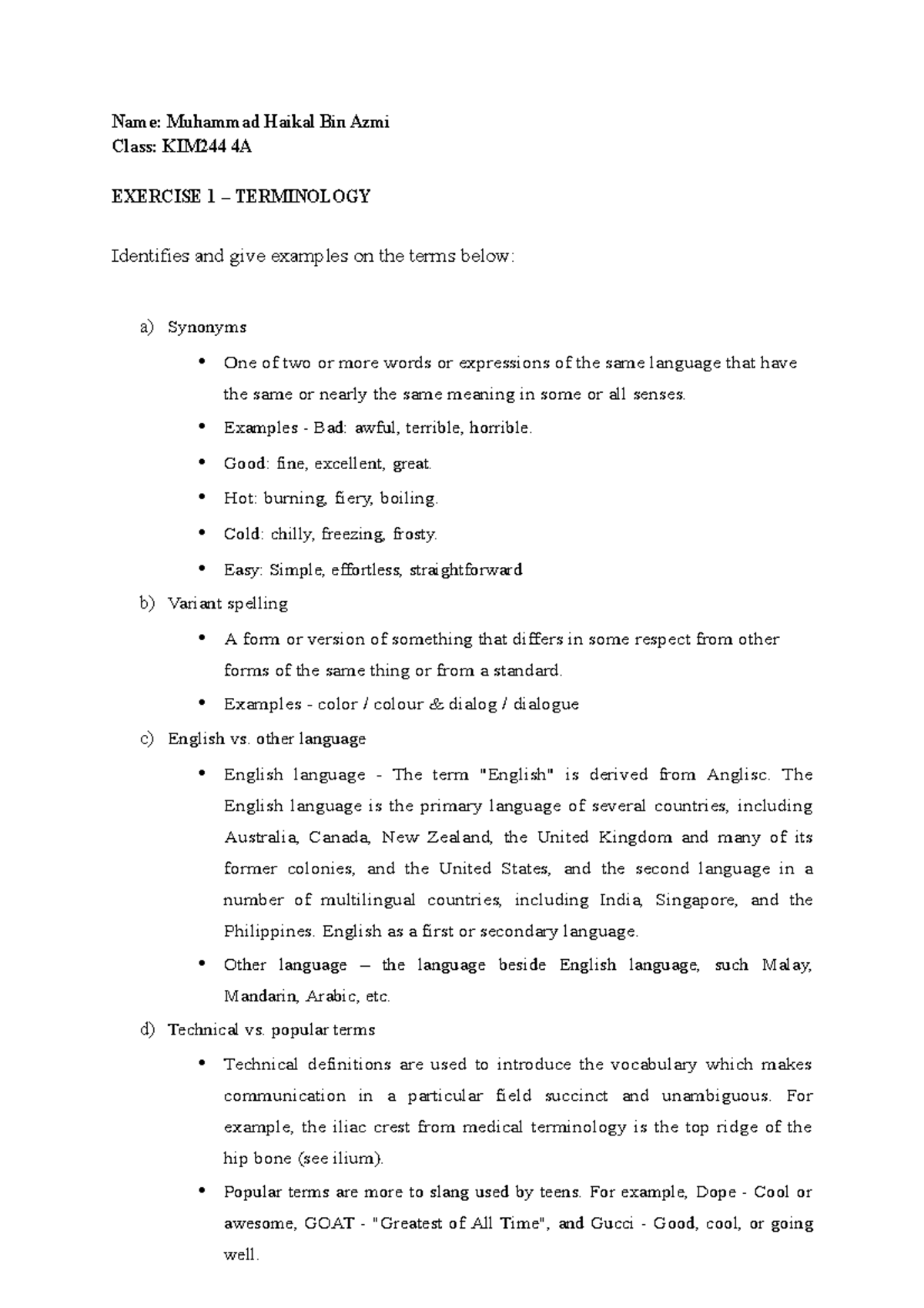 Muhammad Haikal BIN AZMI-2020845158-KIM244 4A- Tutorial 1 - Name ...
