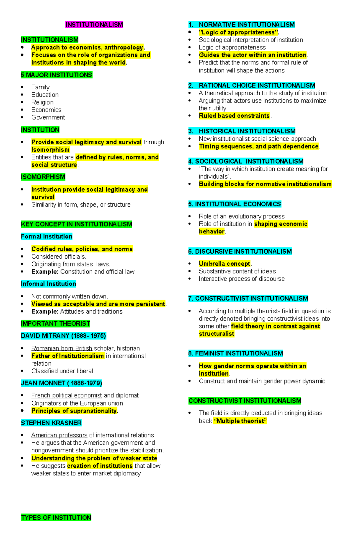 DISS- Institutionalism Study Guide & Key Concepts Overview - Studocu