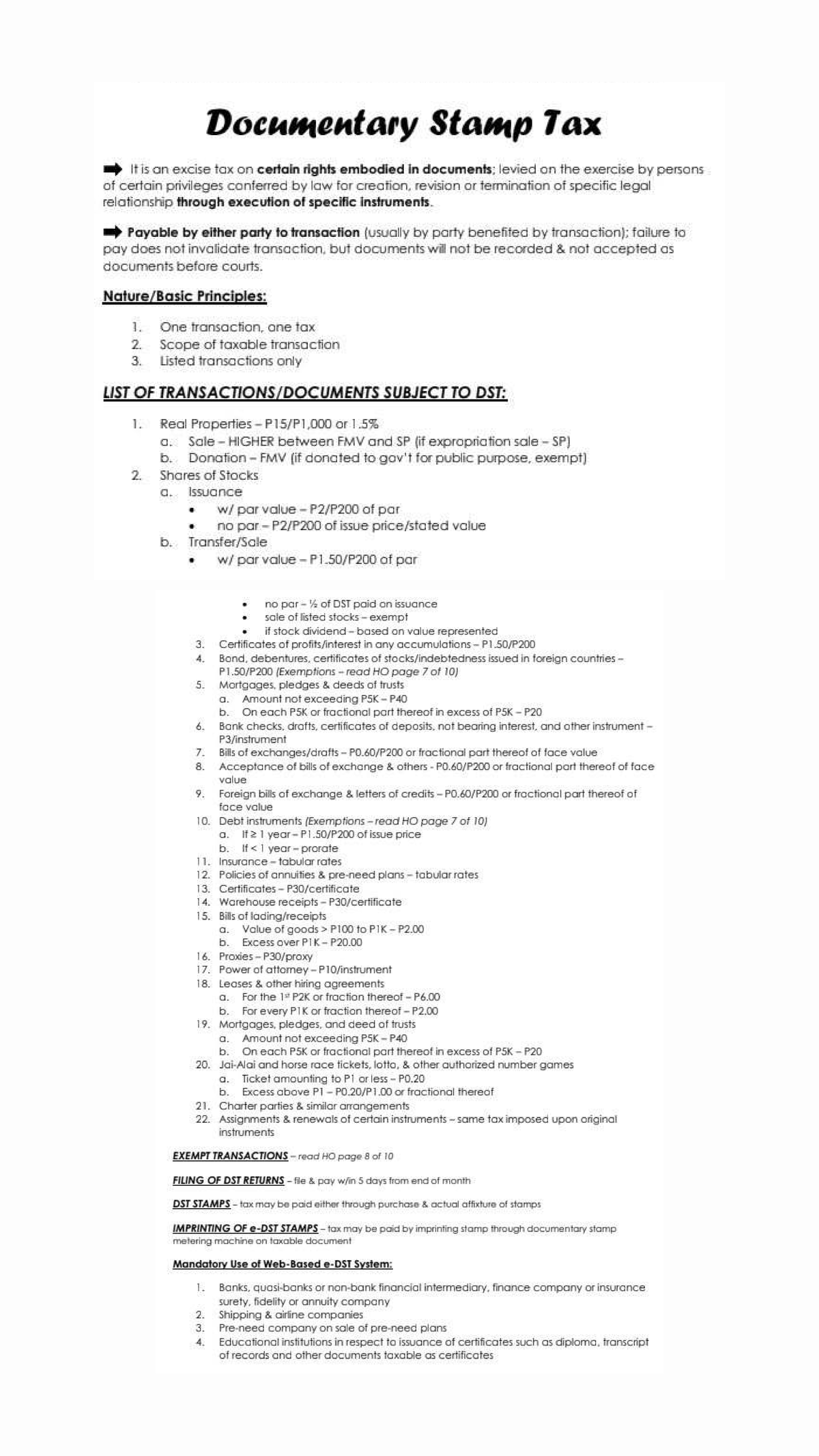 Documentary Stamp Tax (DST): Principles, Transactions, and Filing ...