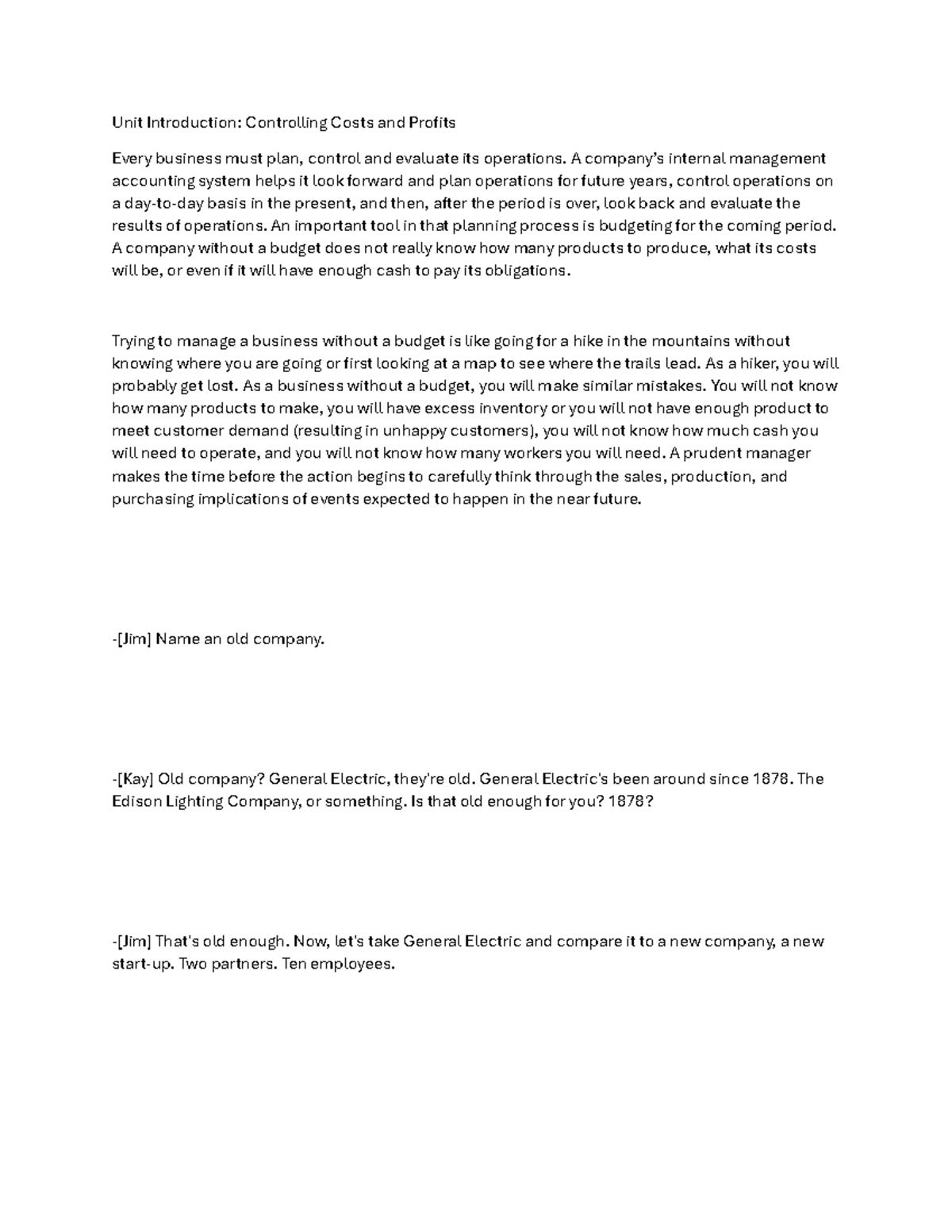 Unit 5: Controlling Costs and Profits - Test Preparation Notes - Studocu