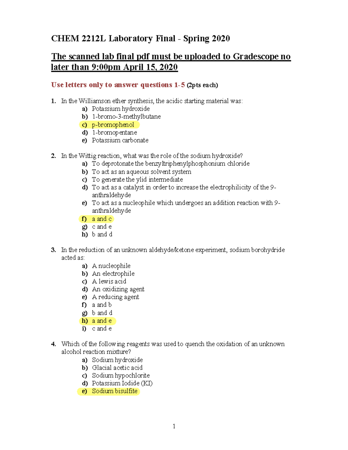 CHEM 2212L Lab Final Exam Spring 2020 Review Guide - Studocu