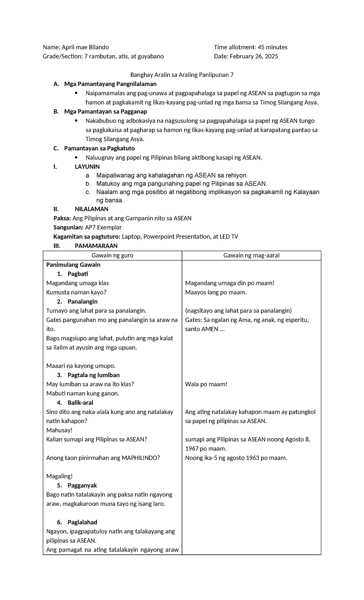 Detailed 7Es Lesson Plan for TLE: Tools & Equipment Usage - Studocu