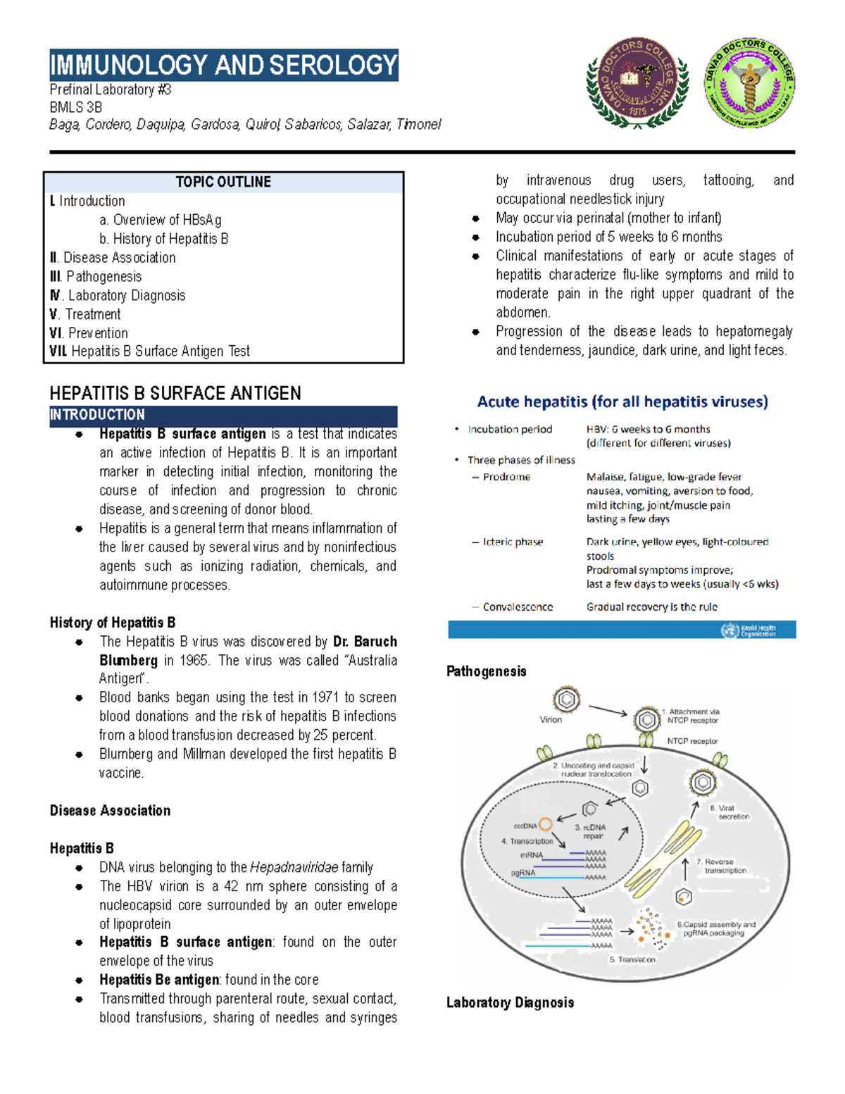 HBsAg Prefinal Laboratory Report - BMLS 3B: Overview and Tests - Studocu