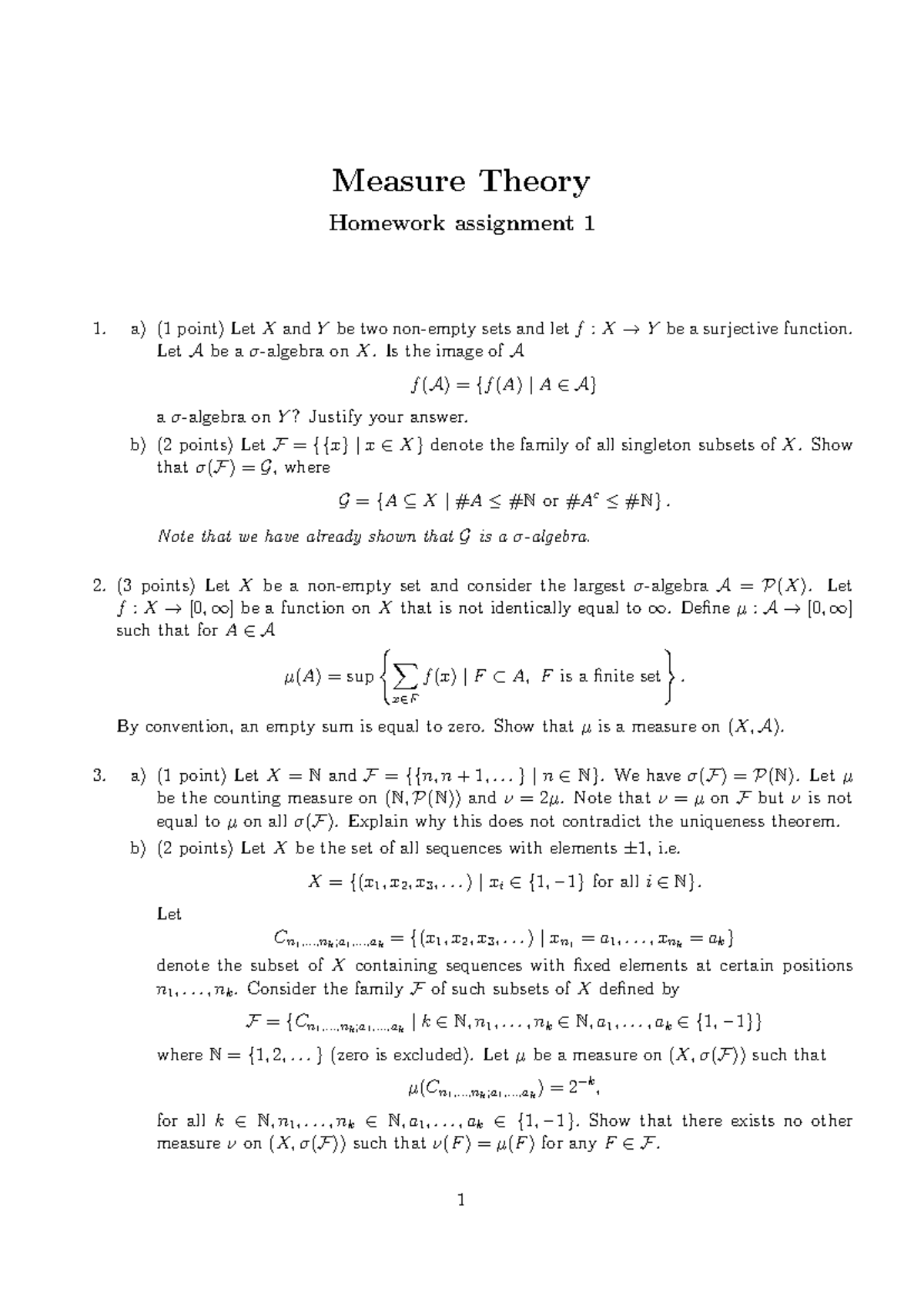 Measure Theory Homework Assignment 1: Key Concepts and Problems ...