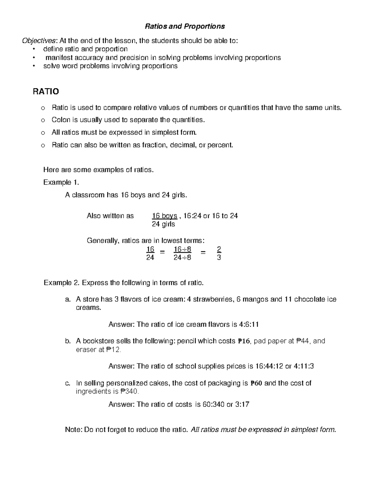 Bus Math 11IM-3.Ratios and Proportions - = = Ratios and Proportions ...