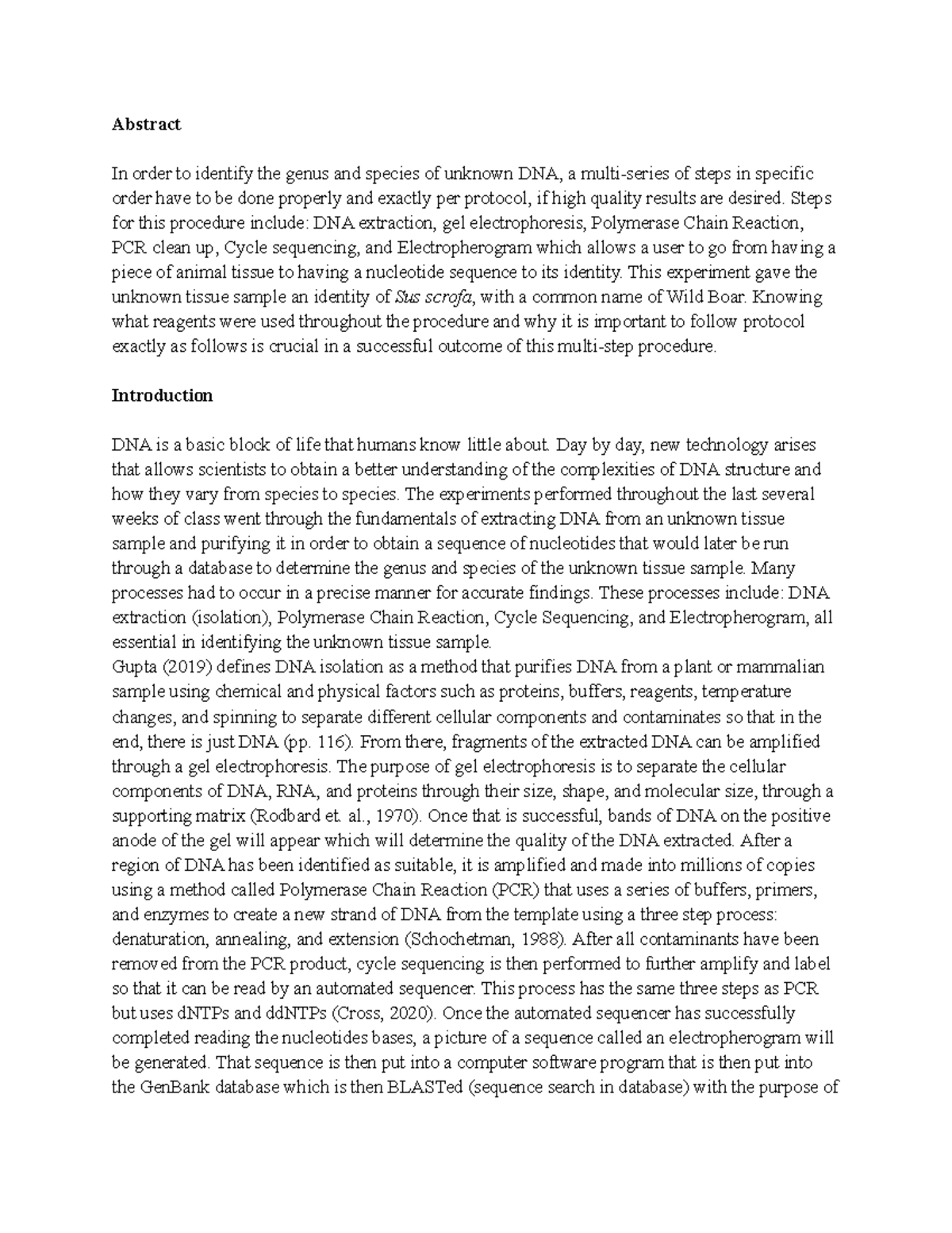 DNA Manuscrip Part 1 - Abstract In order to identify the genus and ...