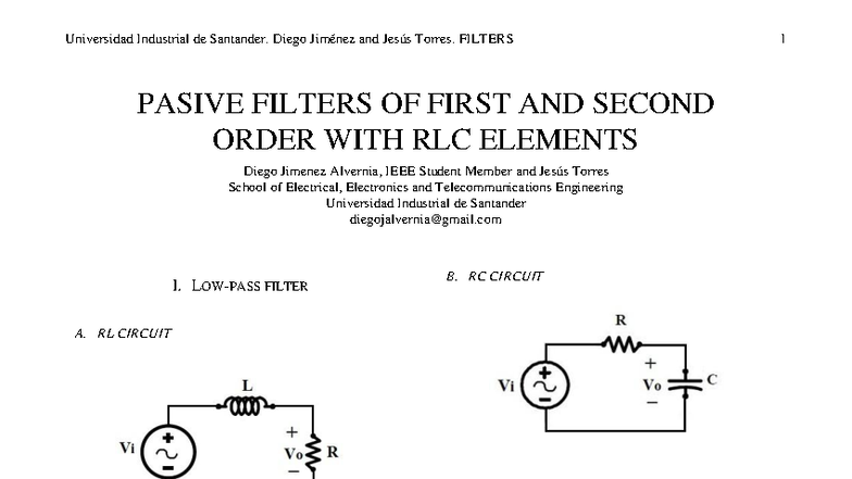 Filters - Filtros: Passive Filters of First and Second Order with RLC ...