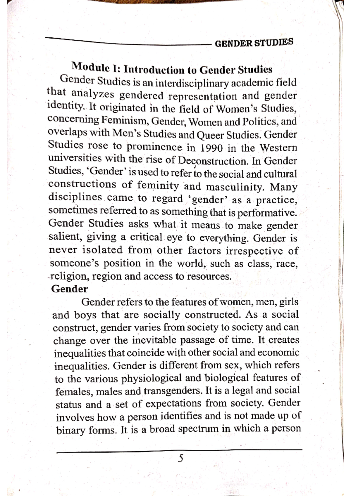 Gender Studies Module I: Key Concepts and Feminist Theories - Studocu