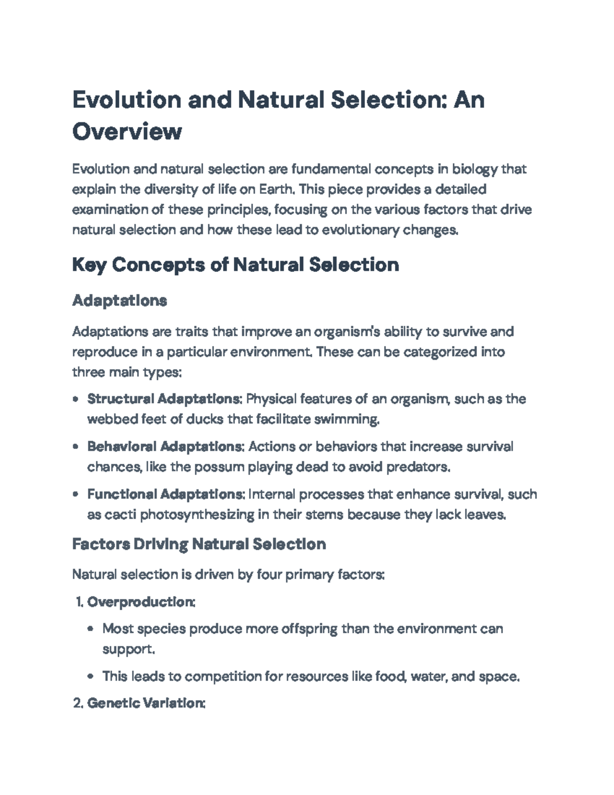 Evolution and Natural Selection: Key Principles and Factors Driving ...