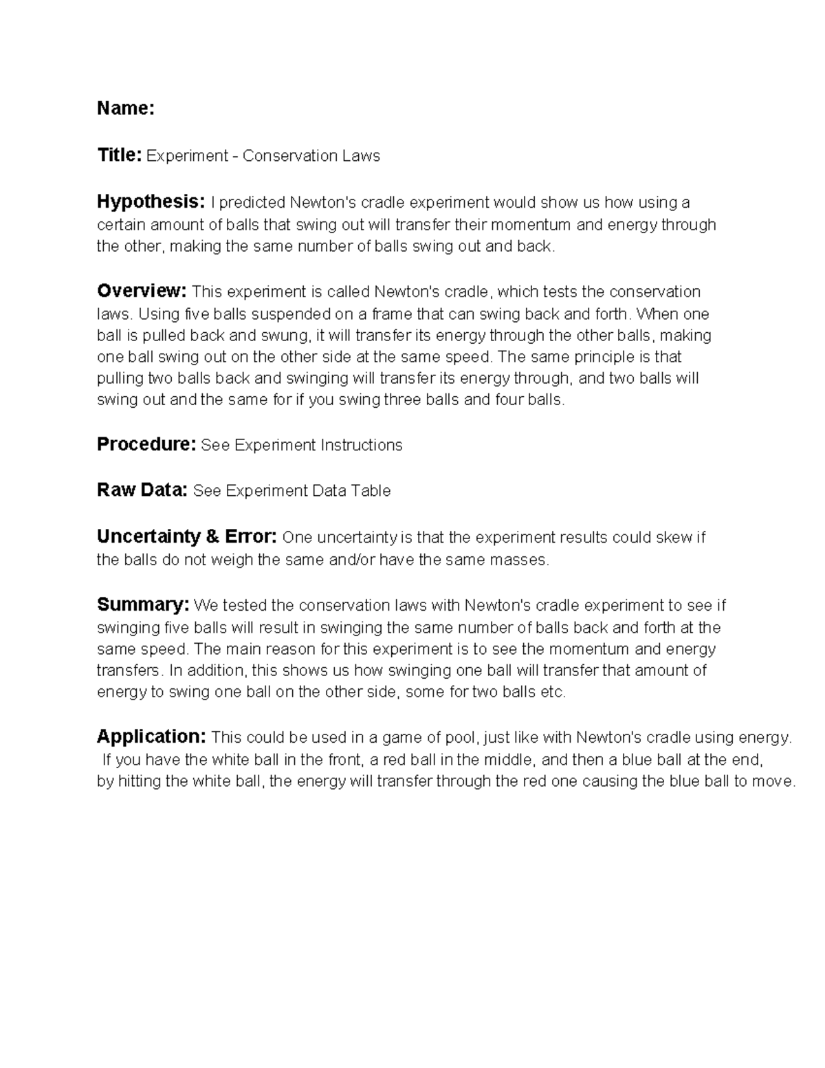 Module 3: Experiment on Conservation Laws - Newton's Cradle Analysis ...
