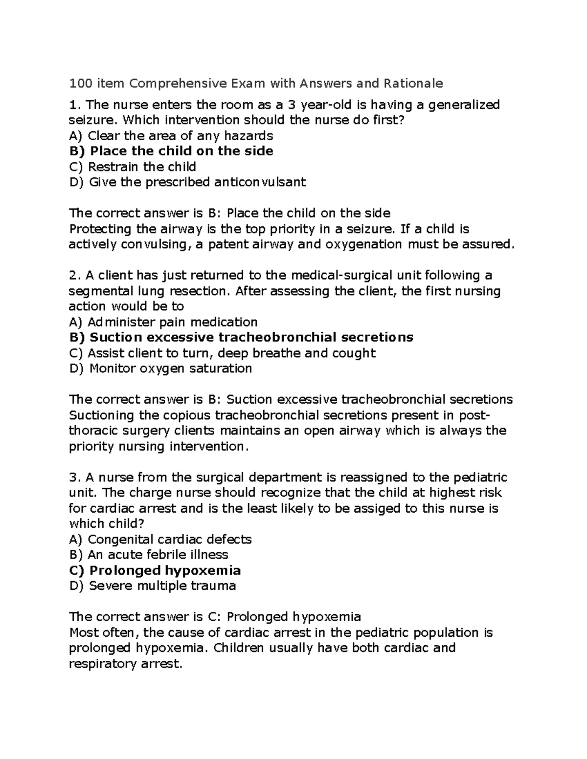 100 Item Comprehensive Exam Review - Day 3 Study Guide - Studocu