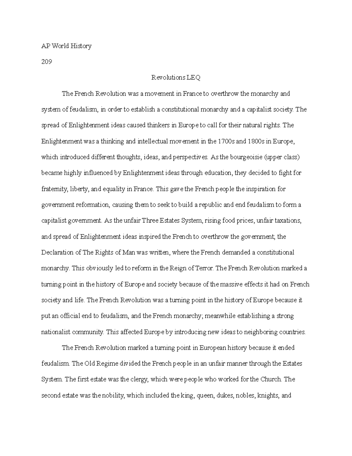 AP World History 209 Revolutions LEQ: The Impact of the French ...