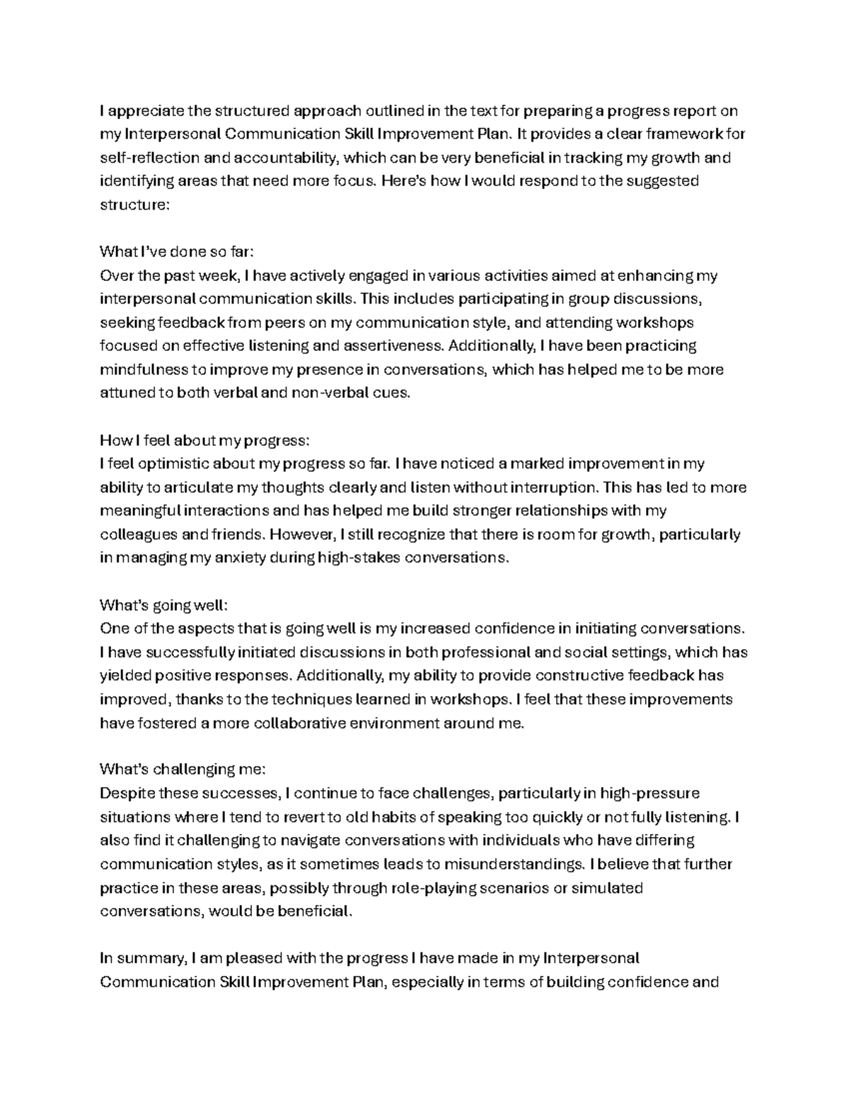 Interpersonal Communication Skill Improvement Plan: Week 2 Journal ...