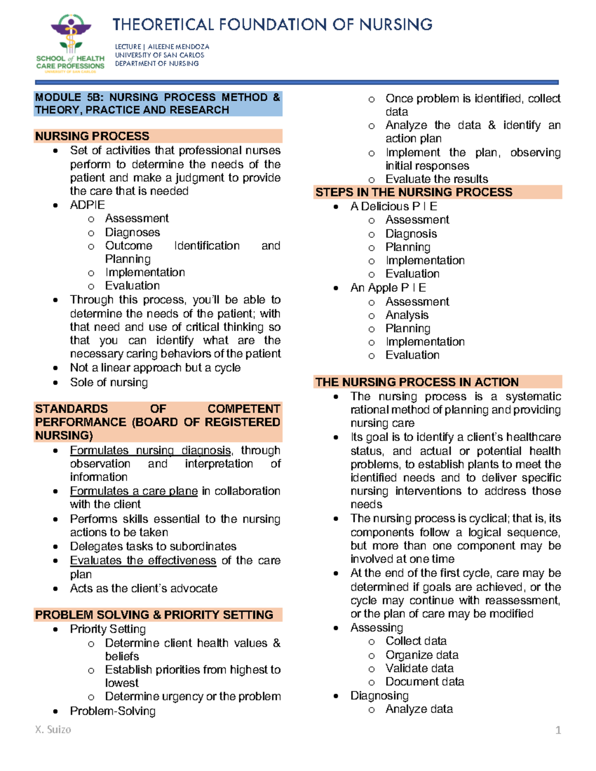 Module 5B: Nursing Process Method, Theory, and Practice Notes - Studocu