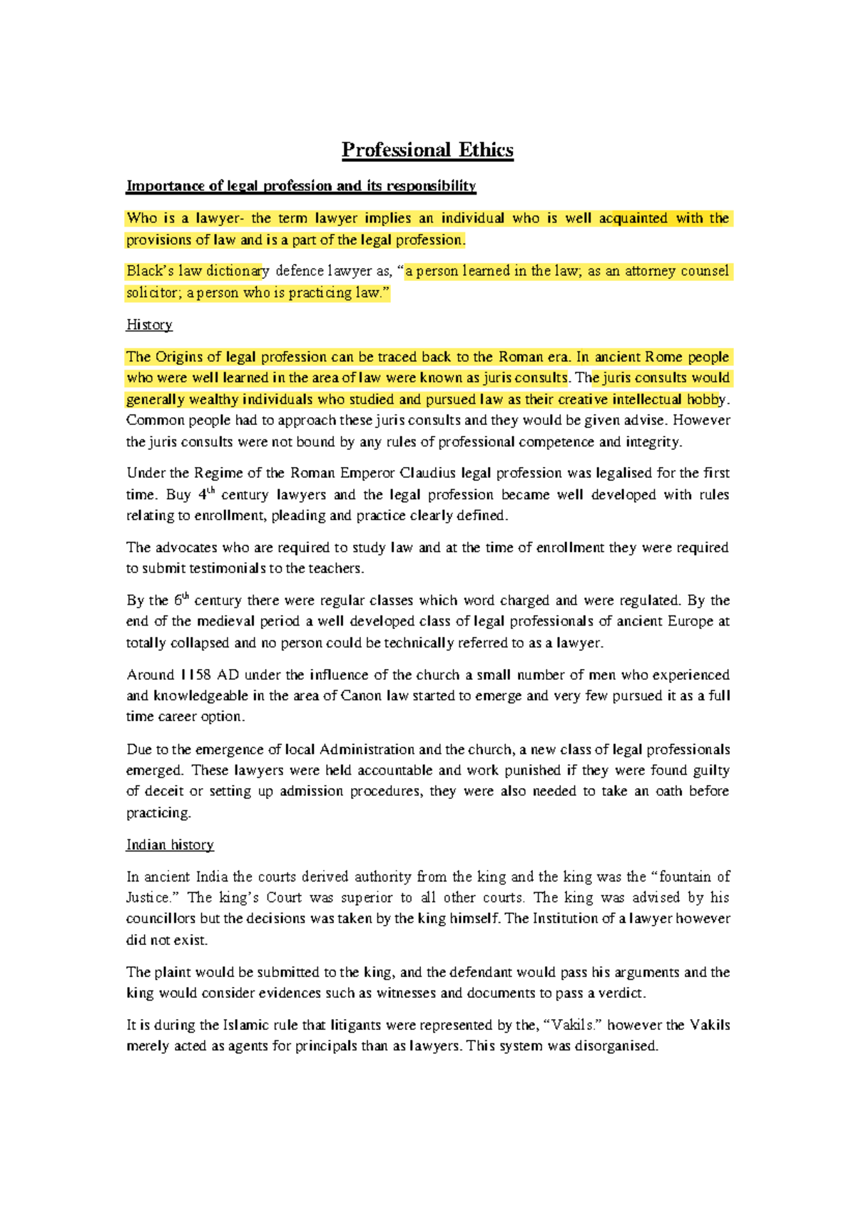 Professional Ethics: Overview of Units 1 & 2 - Course Code LAW101 - Studocu