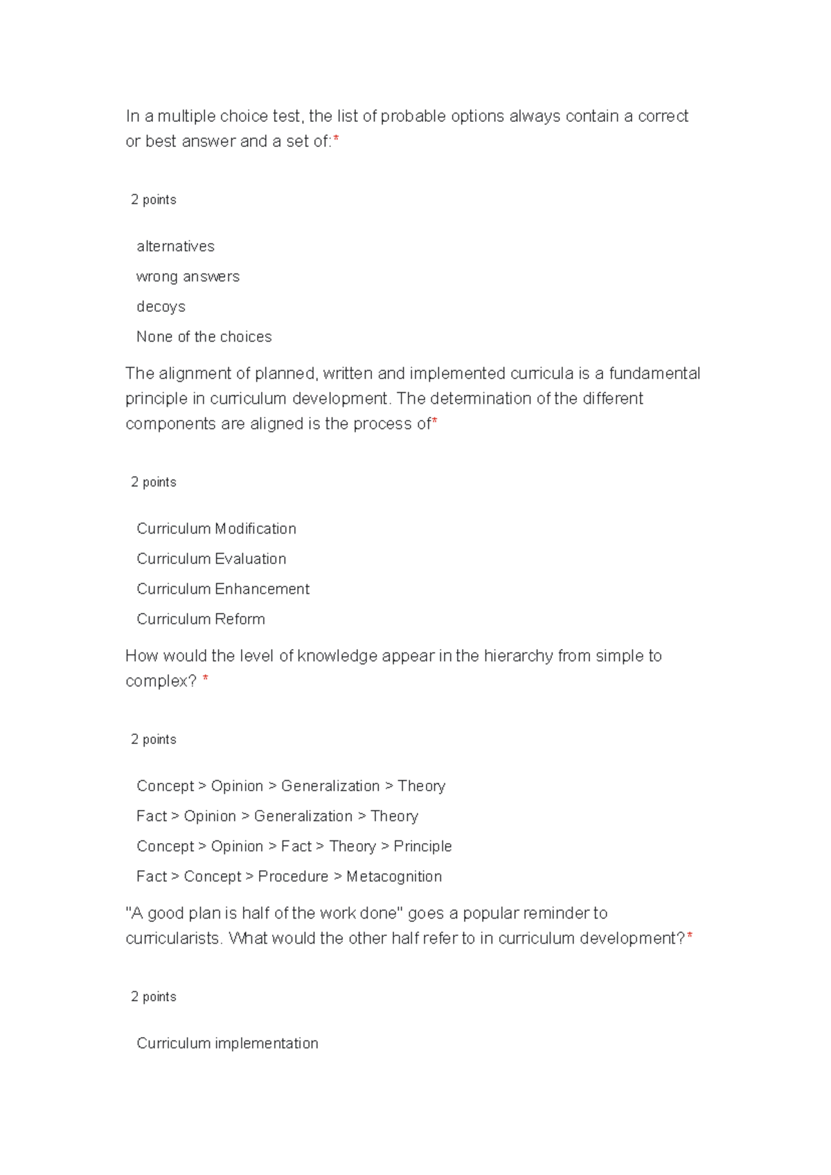 MC Test Insights: Understanding Curricular Assessment Strategies - Studocu
