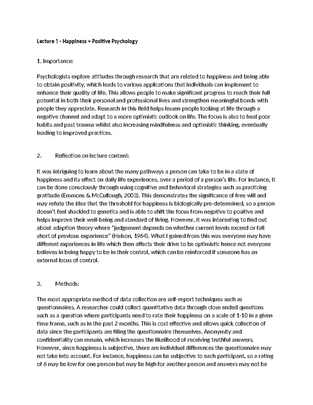 Lecture 1: Exploring Happiness in Positive Psychology (Cw2) - Studocu