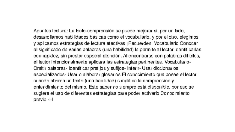 Apuntes de Lectura: Estrategias y Vocabulario Efectivo - Studocu