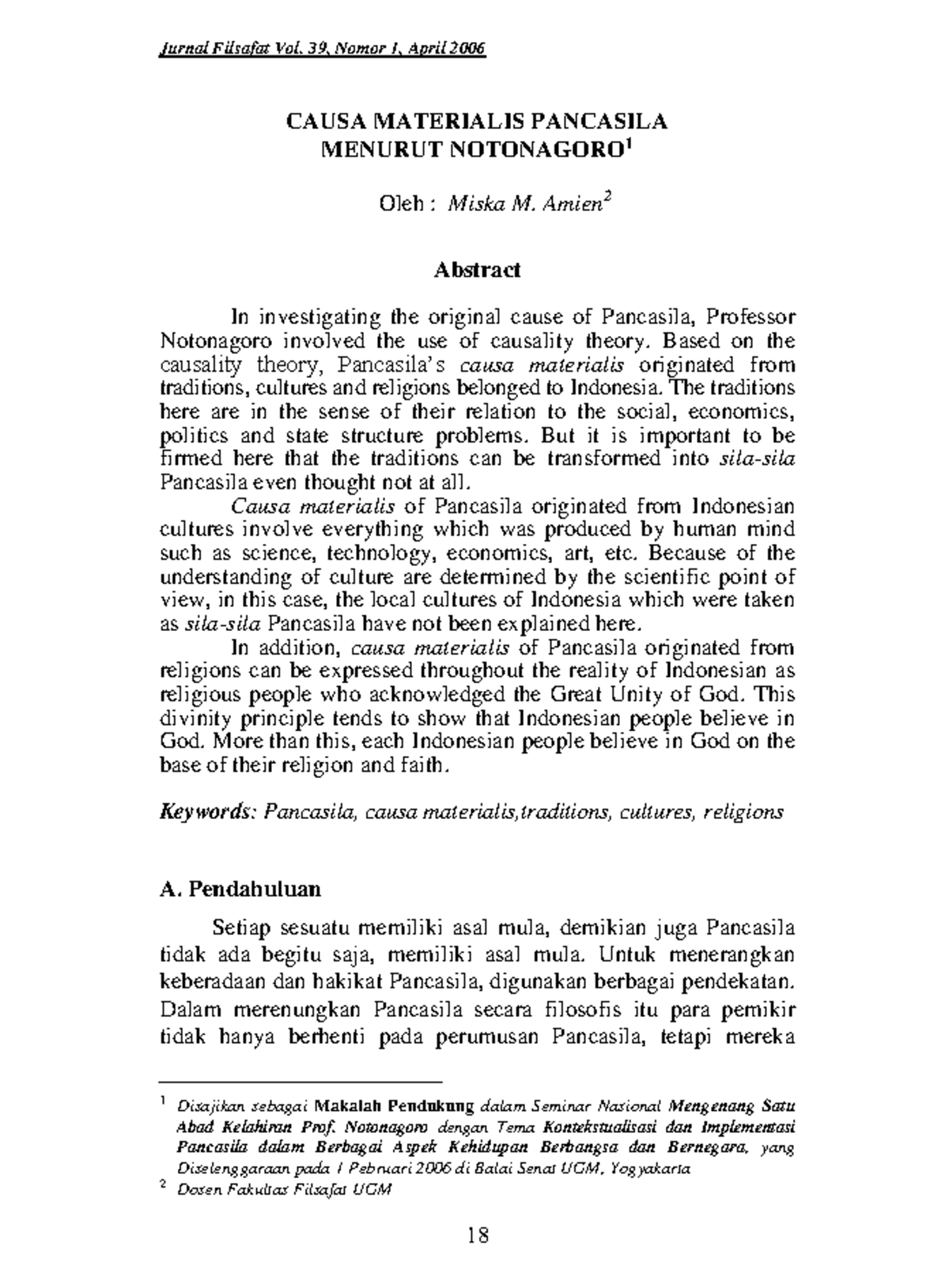 80416 Causa Materialis Pancasila: Analisis Menurut Notonagoro - Studocu