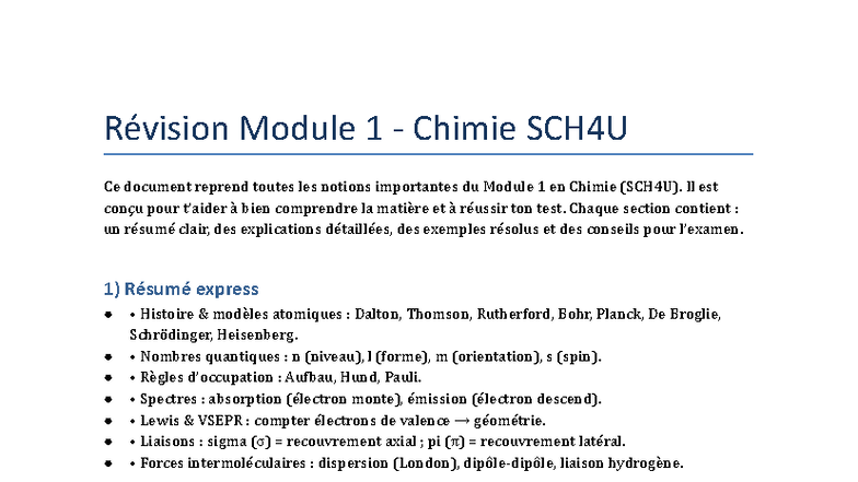 Document Revision Chimie Module 1 - Révision Module 1 - Chimie SCH4U Ce ...