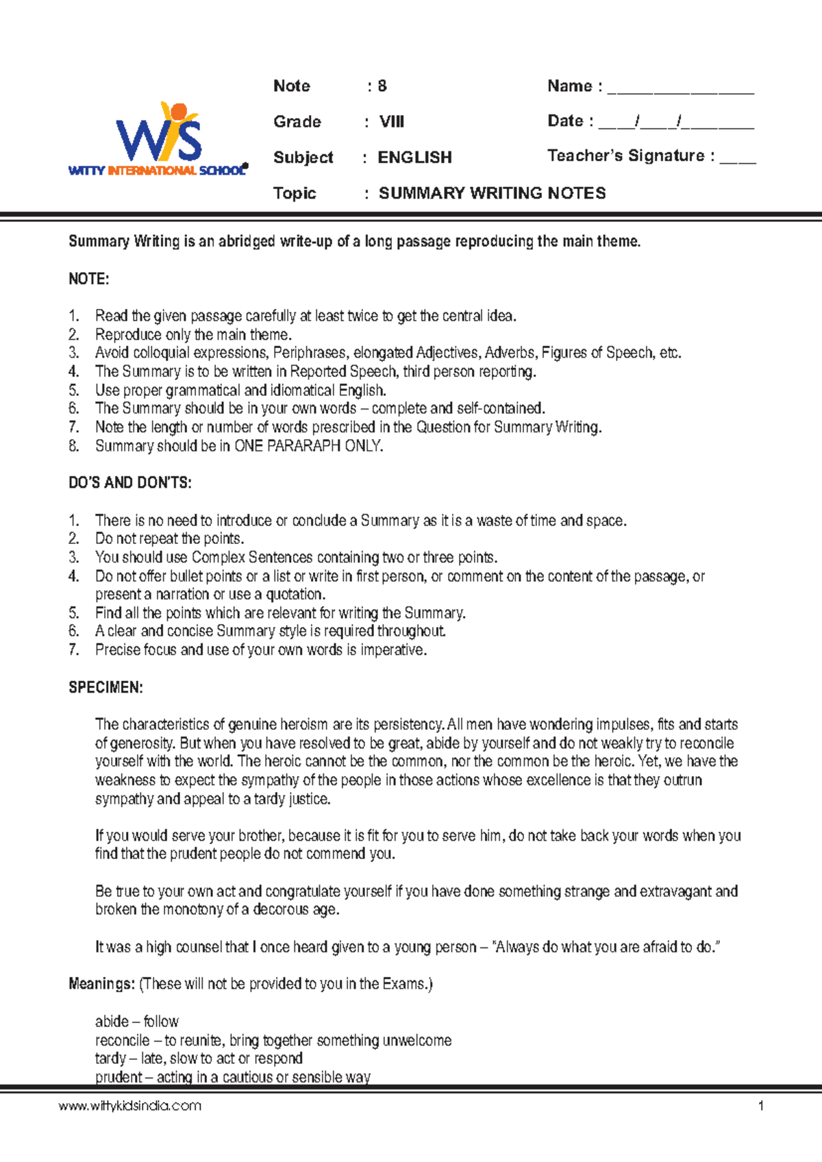 ENGLISH 8 Summary Writing Guidelines and Key Points - Studocu