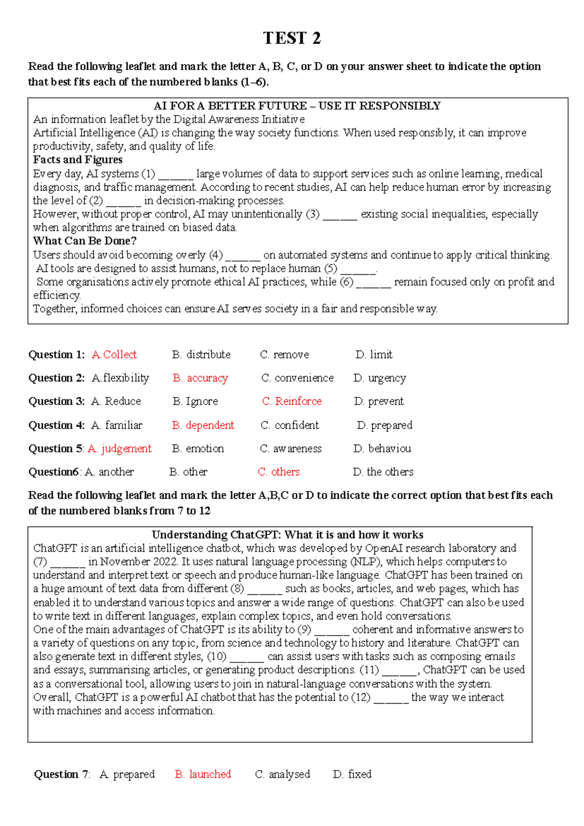 TEST 2 Answer Key: AI Applications and Ethical Considerations - Studocu