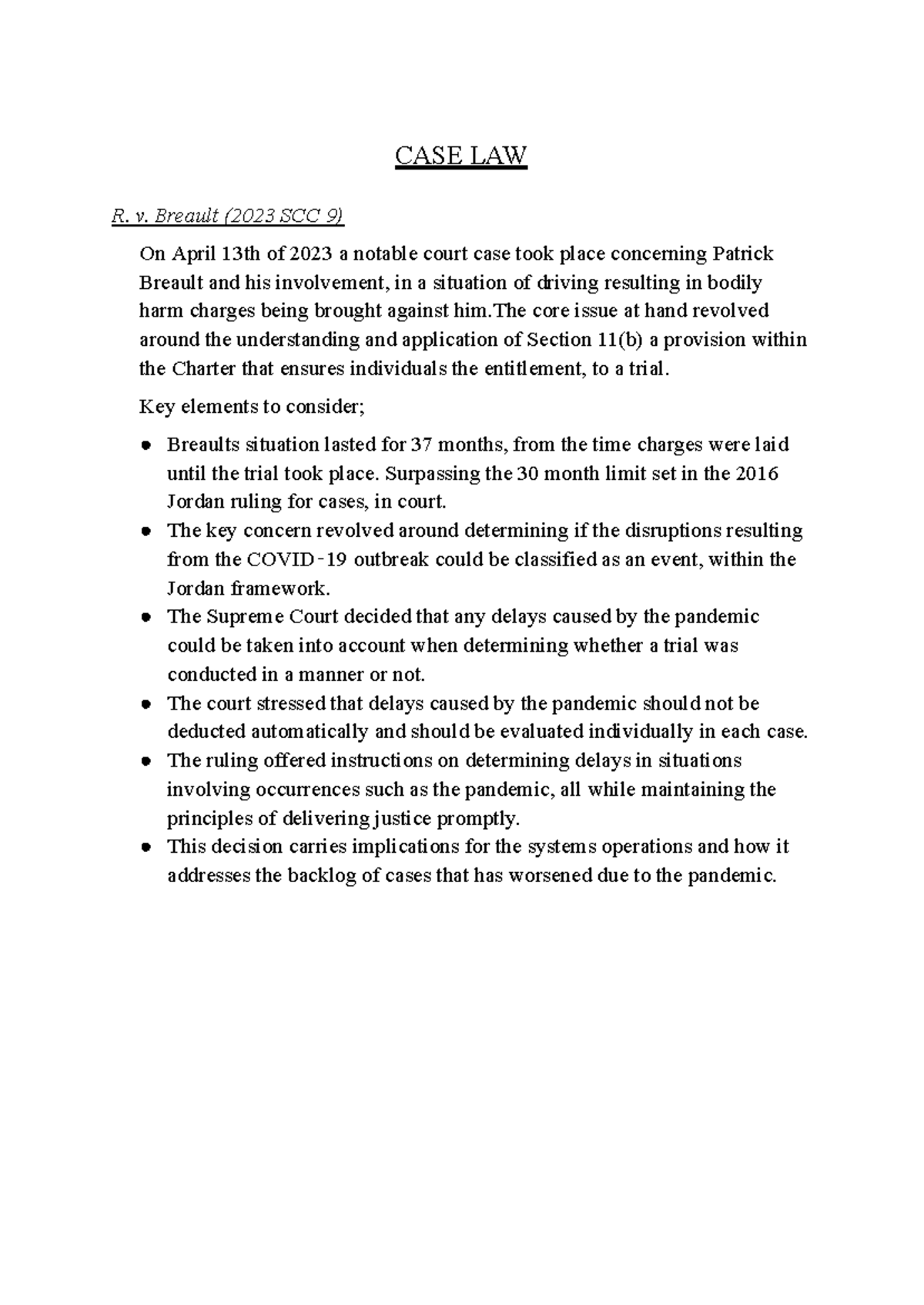 CASE LAW - R. v. Breault & R. v. Vu (2023-2024) Summary Notes - Studocu