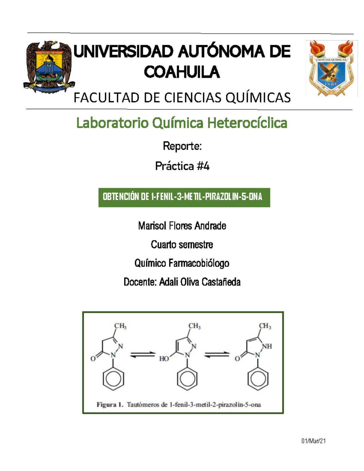 Reporte #4 - Síntesis de 1-Fenil-3-Metil-Pirazol-5-Ona en Química ...