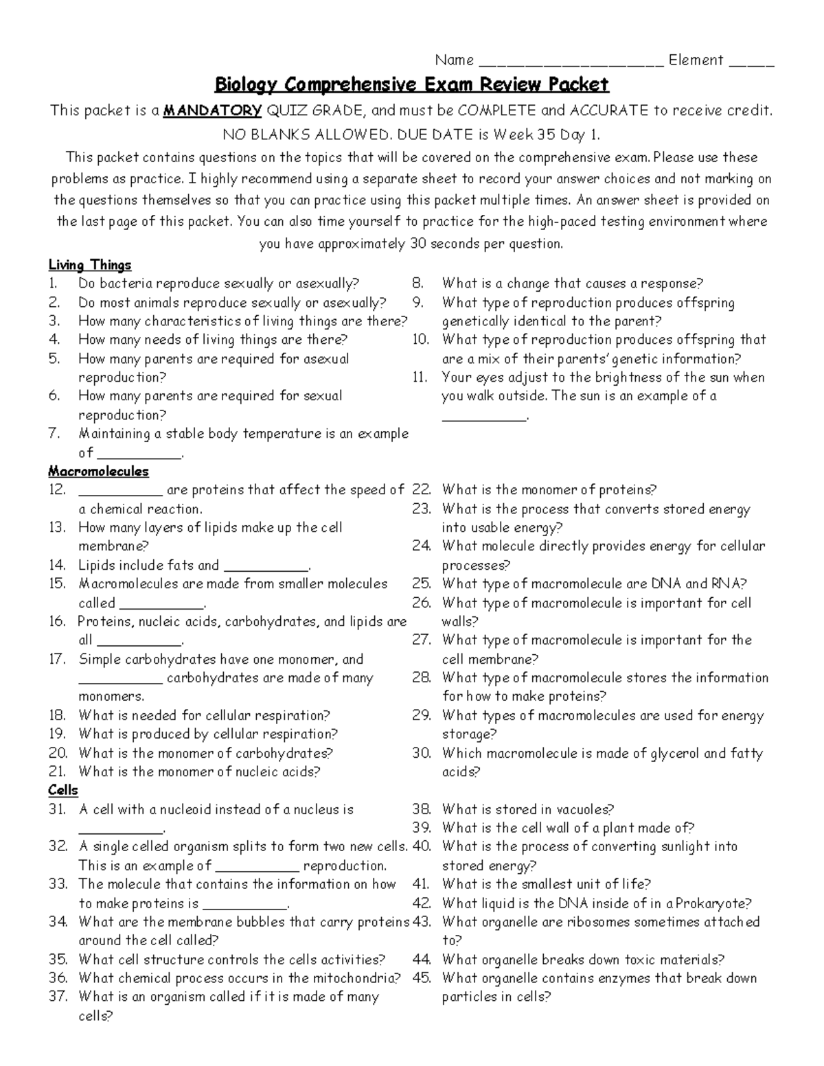 Biology 101 Comprehensive Exam Review Packet: Key Concepts & Practice - Studocu