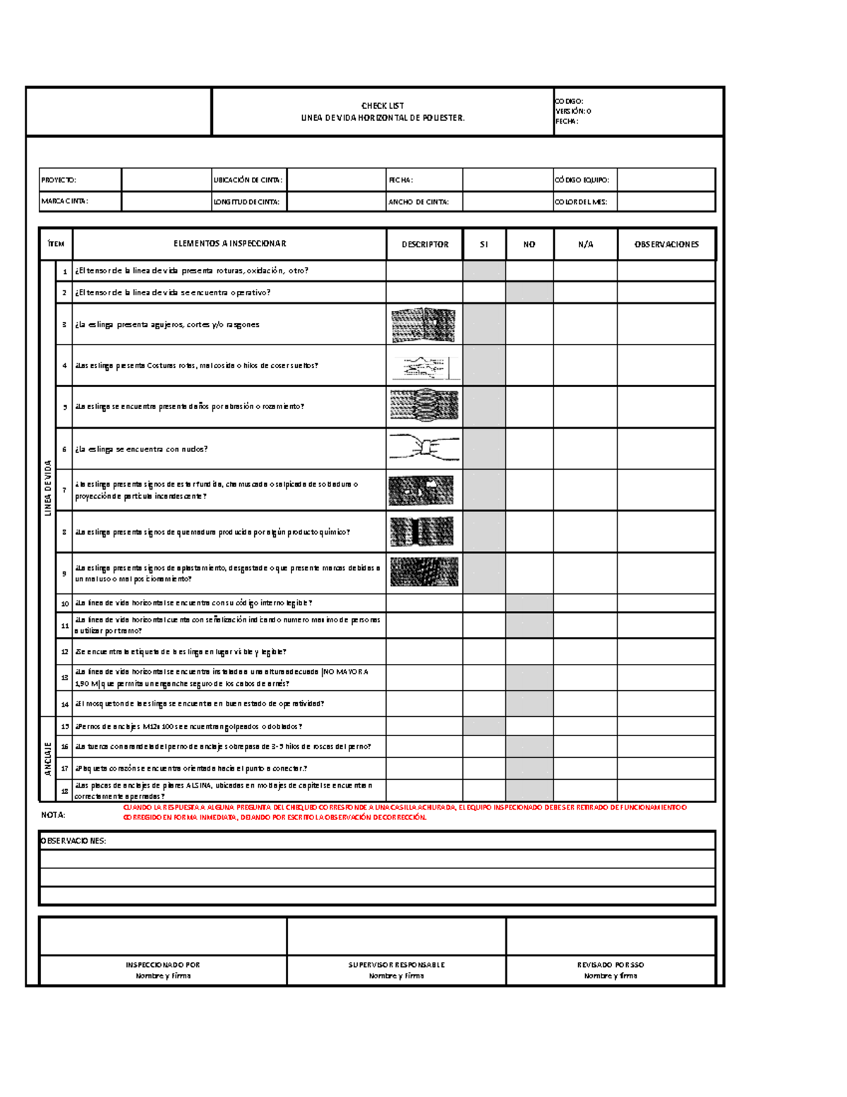 Formato Check List Instalación de Líneas de Vida - Proyecto SSO - Studocu