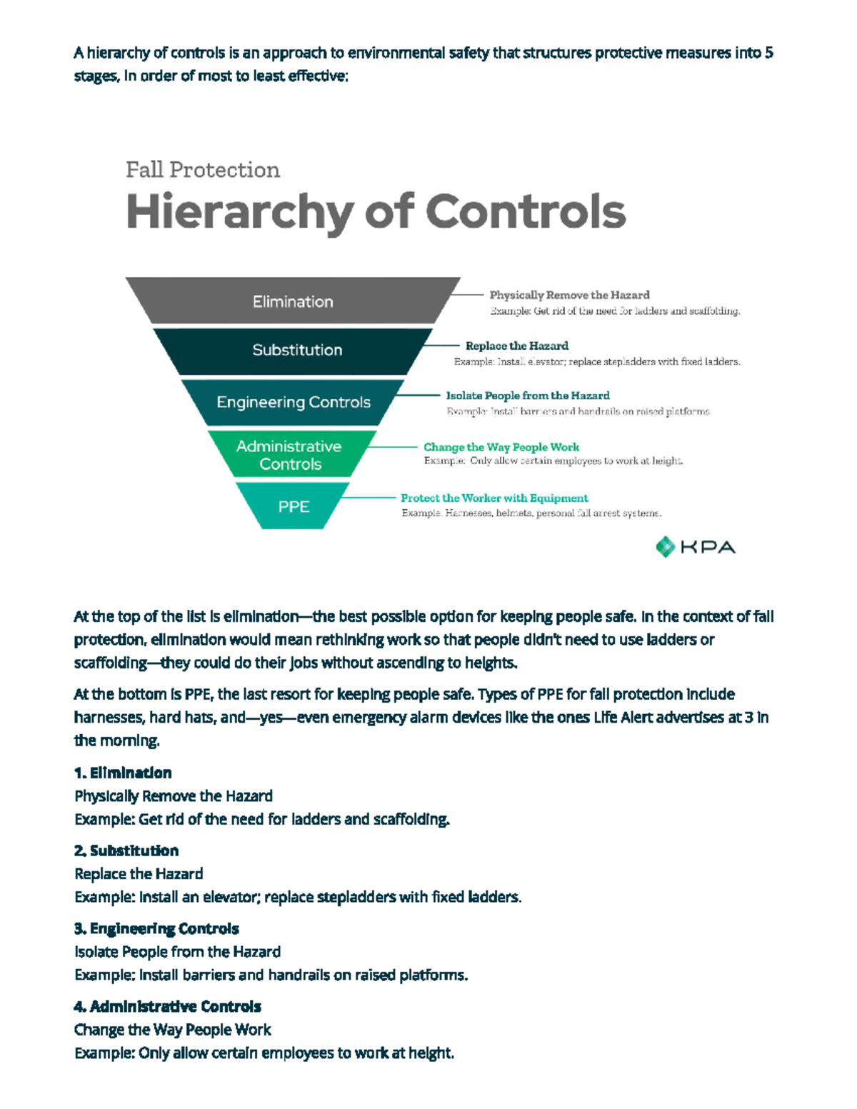 Fall Protection - Basic Occupational Safety and Health - A hierarchy of ...