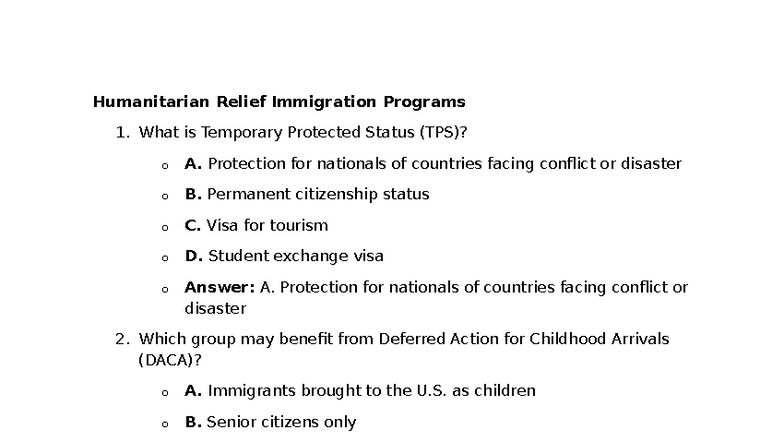 Humanitarian Relief Immigration Programs: TPS & DACA Overview - Studocu