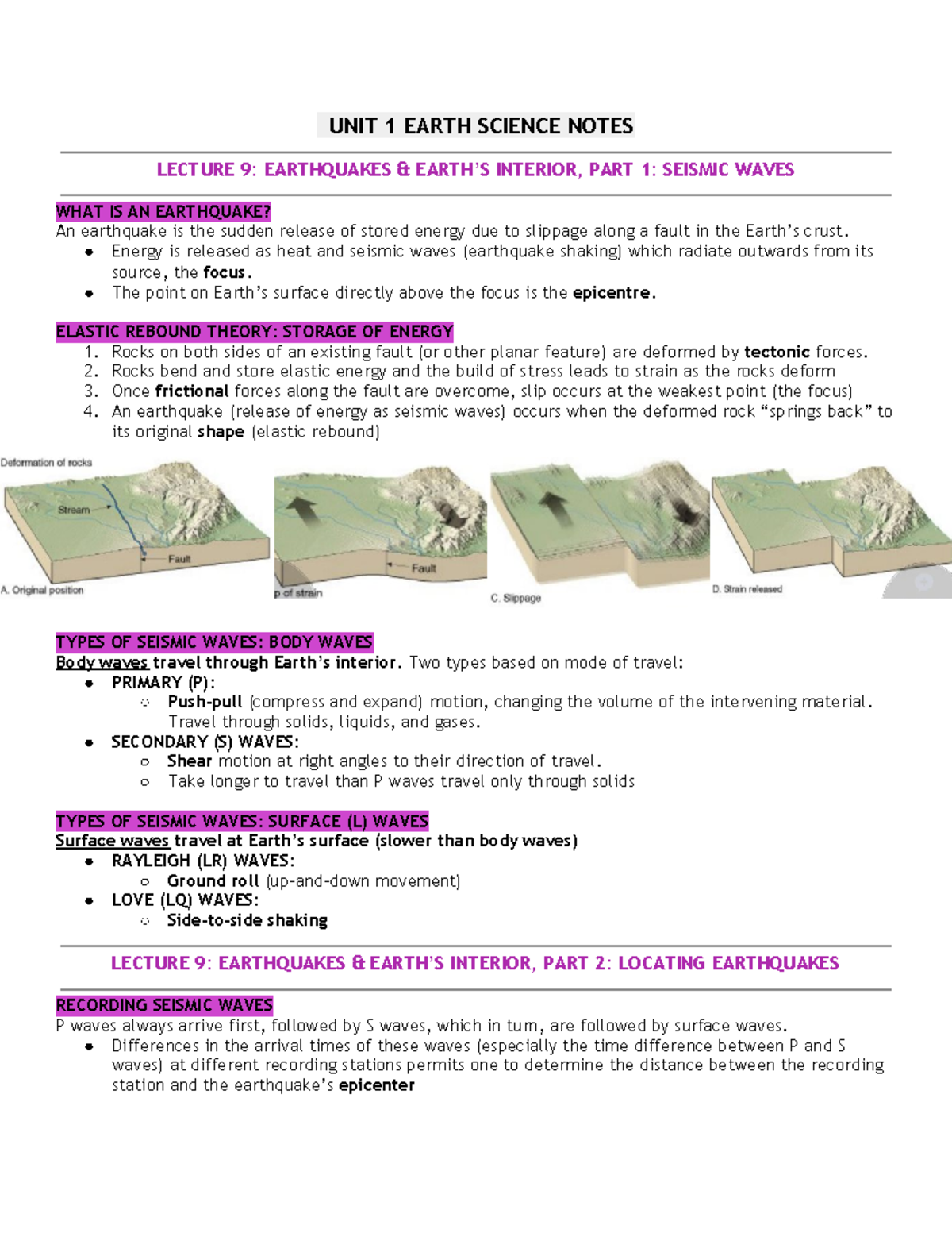UNIT 1 - Earth Science Lecture Notes: Earthquakes & Ocean Circulation ...