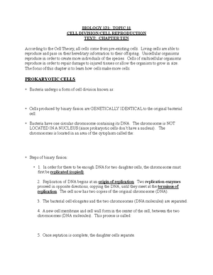 BIO 121 FINAL EXAM REVIEW - CHAPTER 10: CELL DIVISION AND MITOSIS - BIO ...