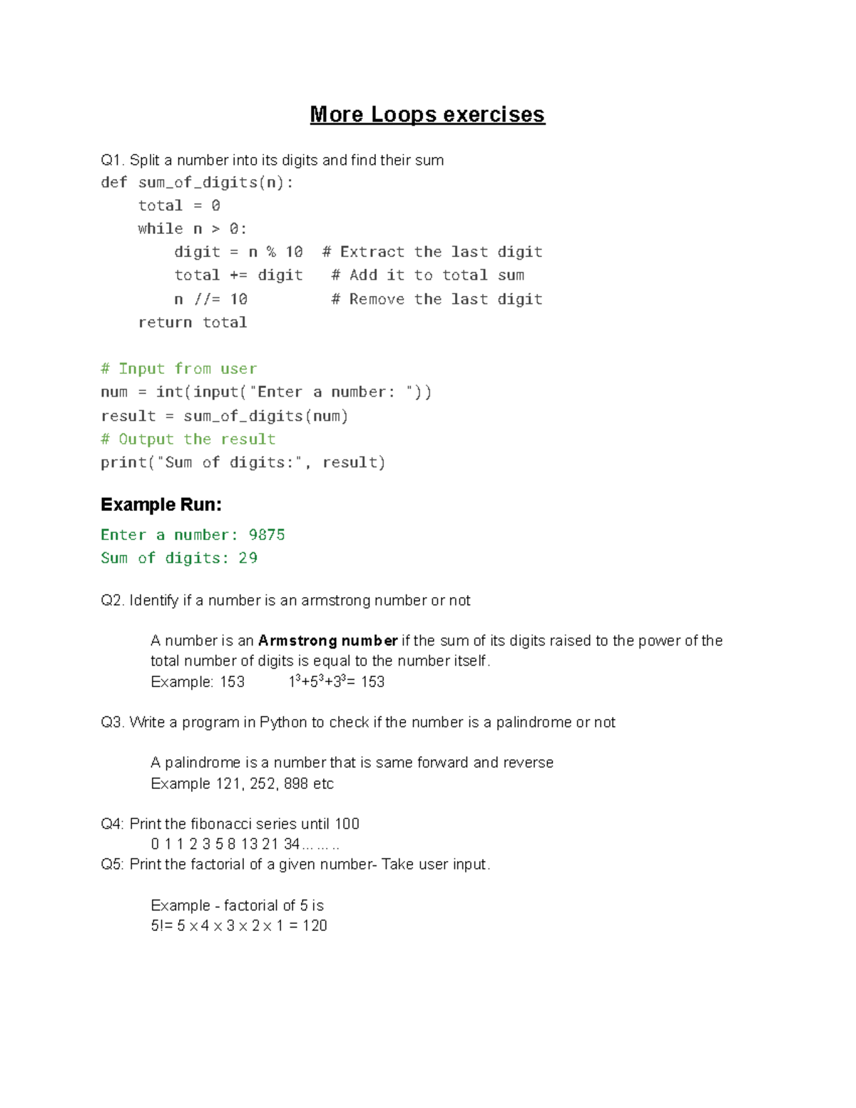 Advance While Loop Exercises Q1-Q5 - Studocu