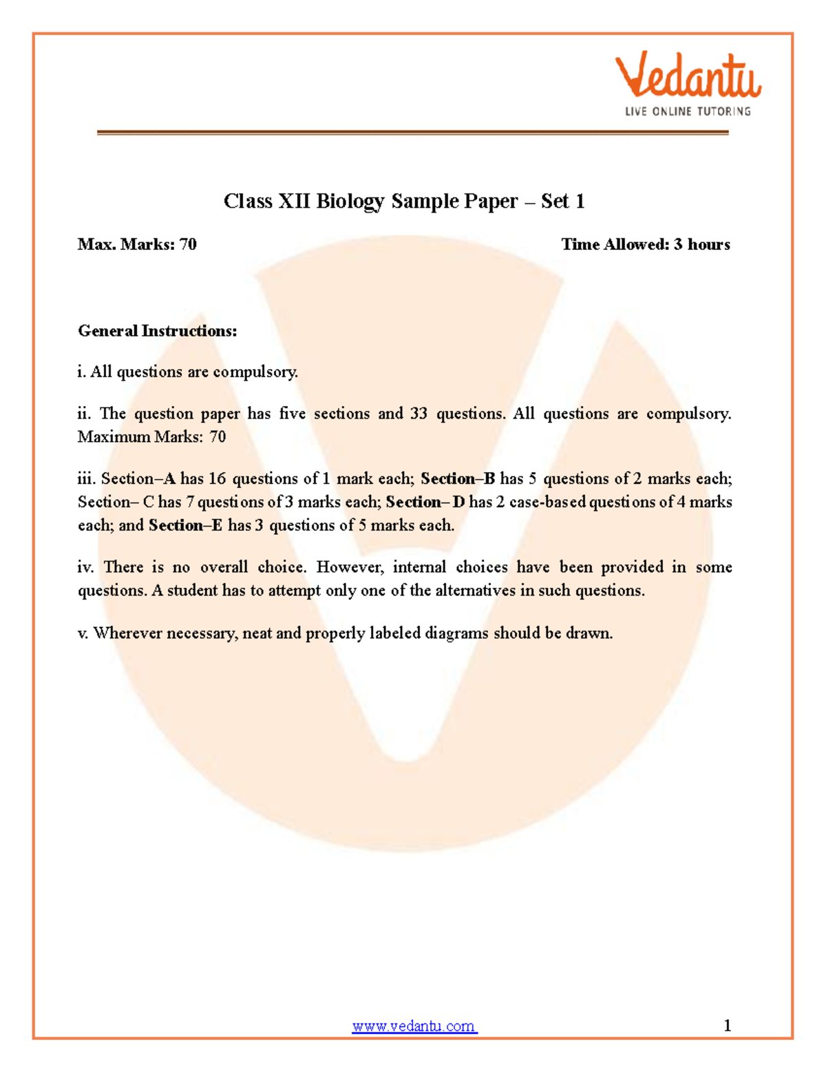 CBSE Class 12 Biology Sample Paper Set 1 (2025-26) with Solutions - Studocu