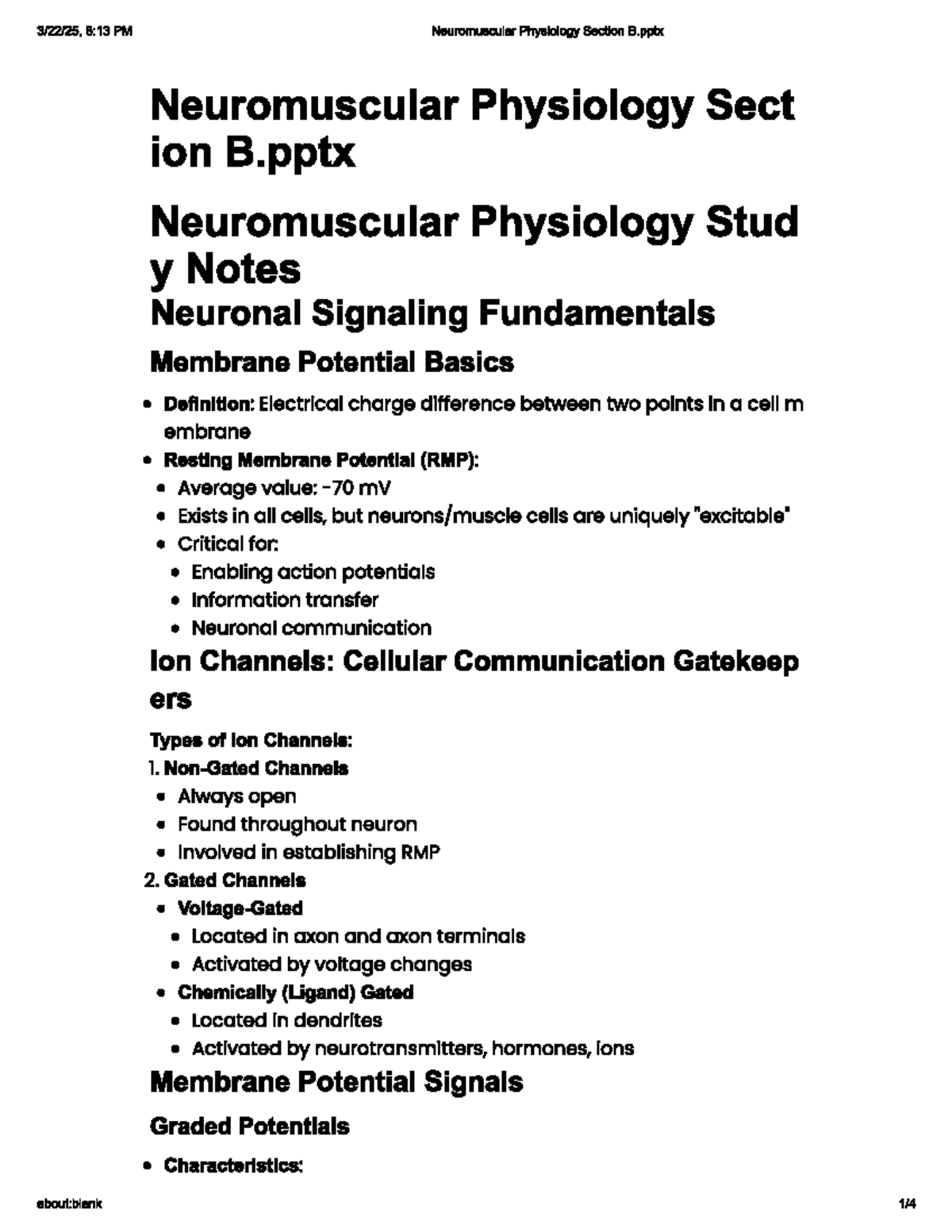 Neuromuscular Physiology Study Notes (Section B) - Simplified - Studocu