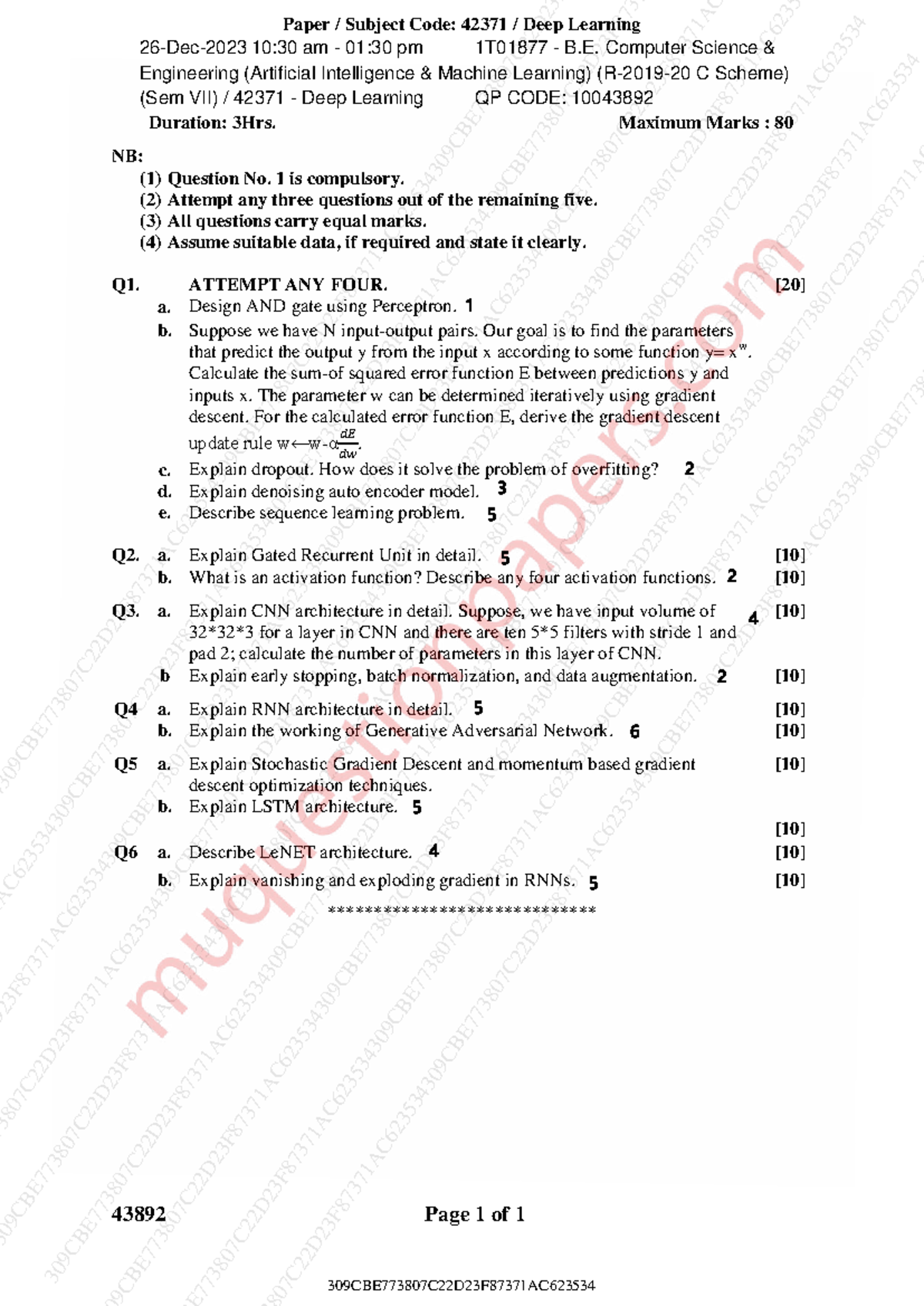 DL 42371 Deep Learning Dec 2023 - Last Year Papers - Studocu