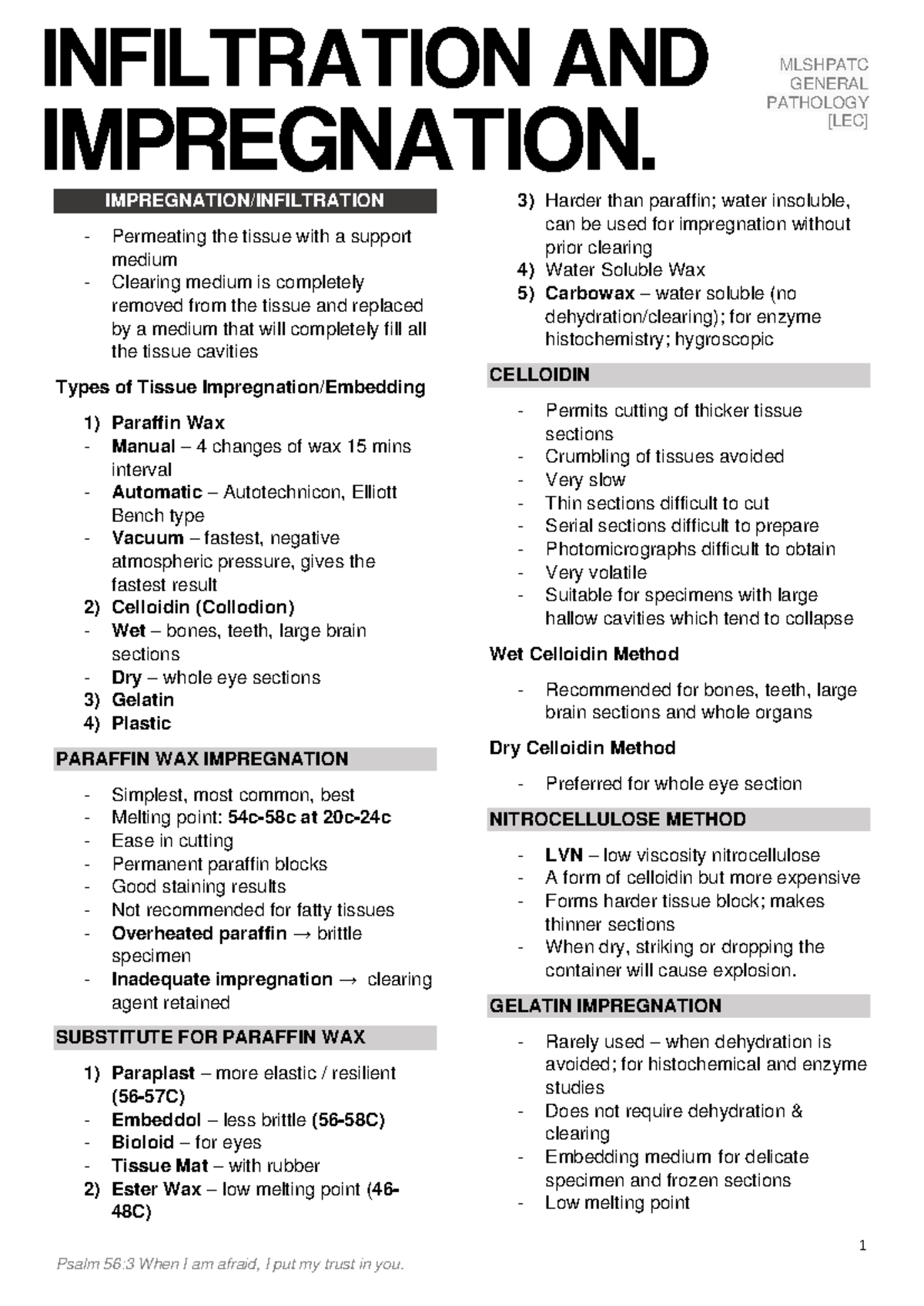 MLSHPATC GENERAL PATHOLOGY: Tissue Infiltration and Impregnation ...