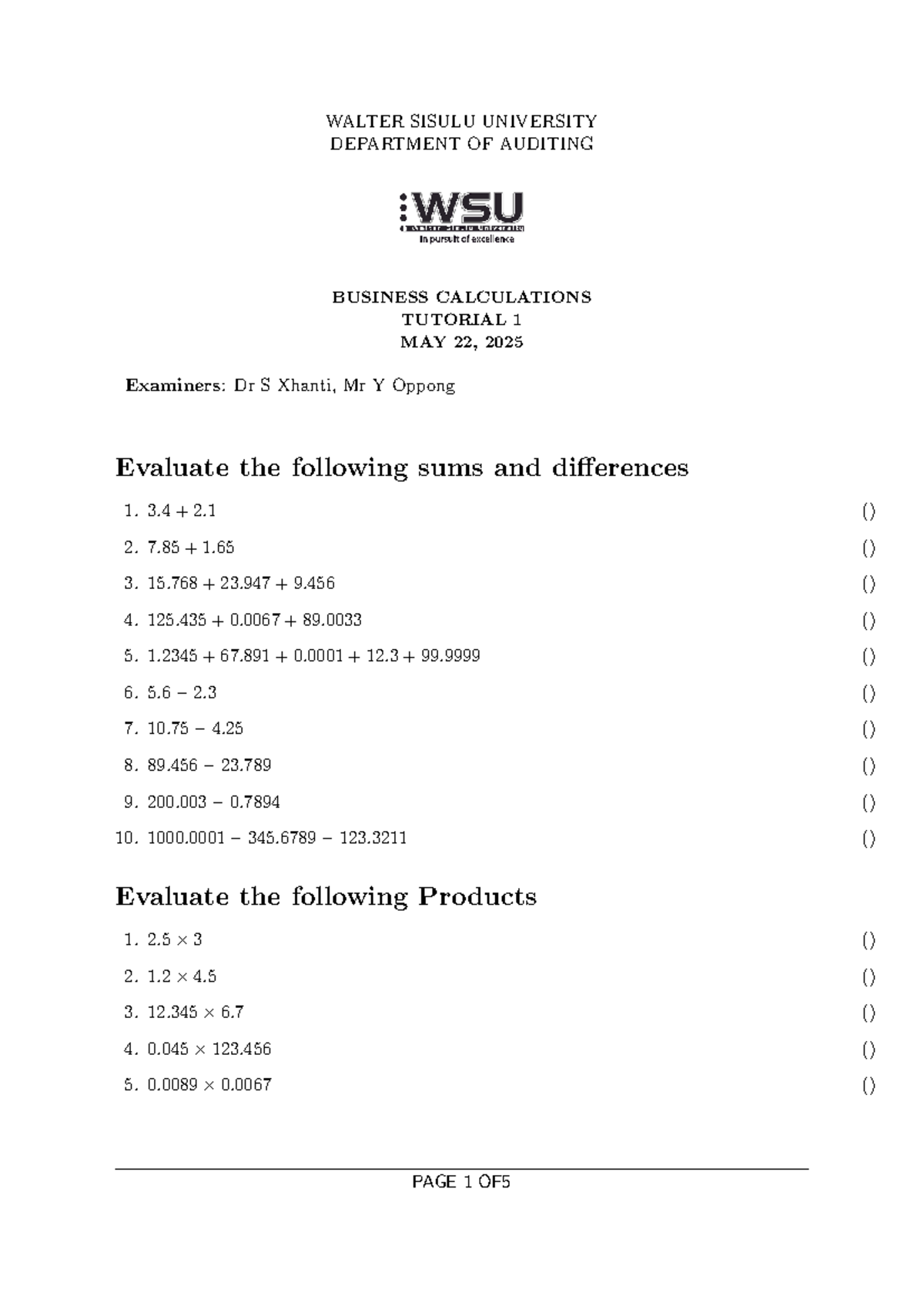 Business Calculations Tutorial 1 - WSU AUD 2025 - Studocu
