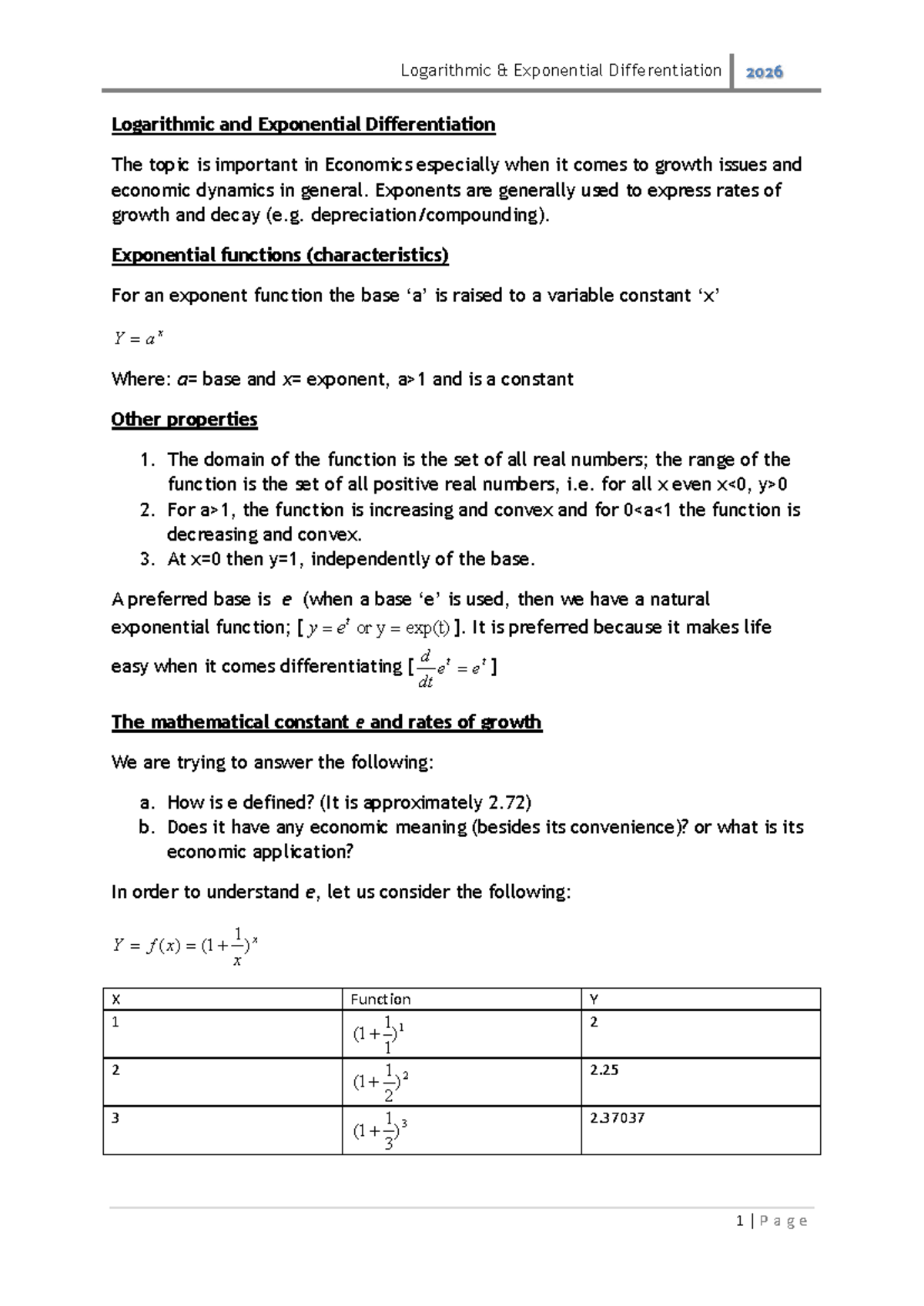 Logarithmic & Exponential Differentiation: Econ Applications (ECO 101 ...