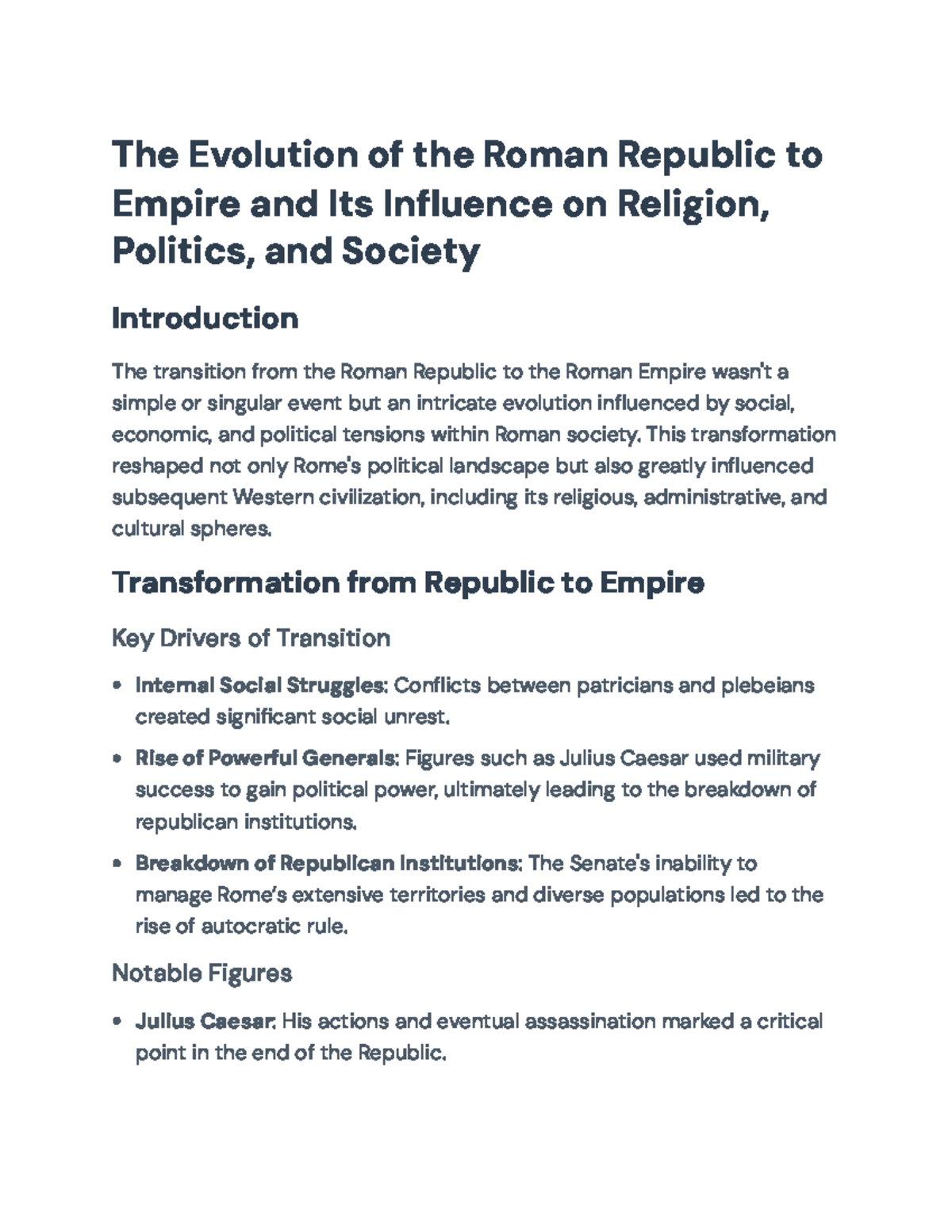 The Evolution of the Roman Republic to Empire: Societal & Religious ...
